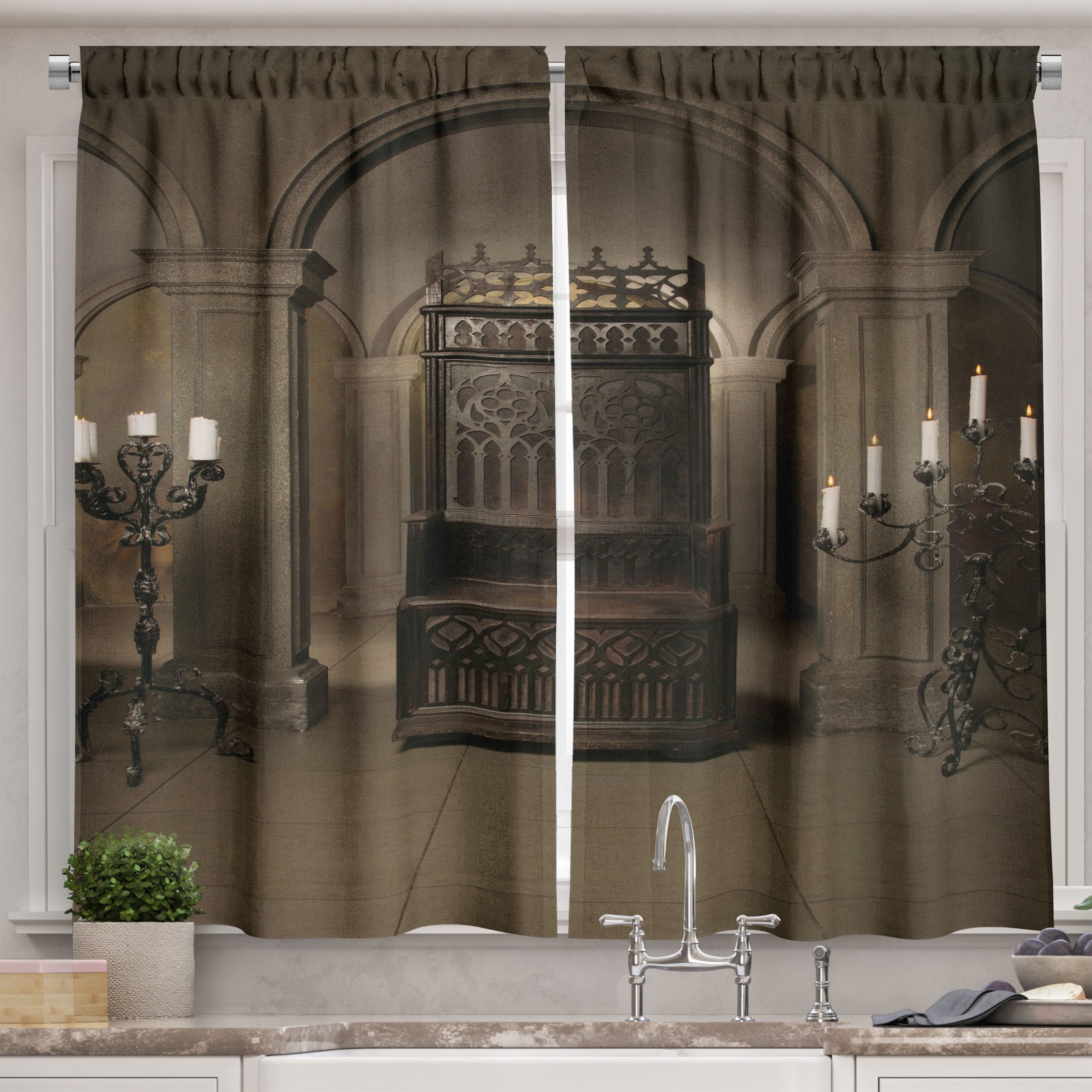 Ambesonne Gothic Kitchen Curtains, Renaissance Castle King, 55"x45 ...