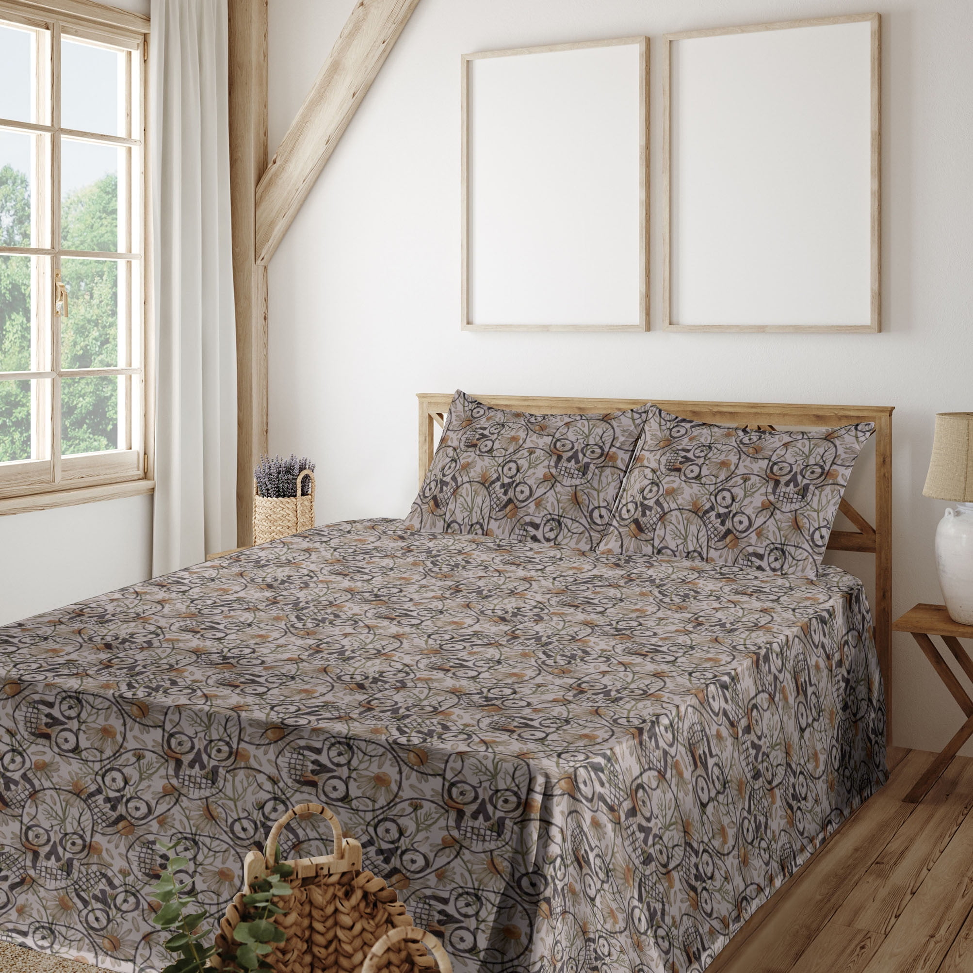 Ambesonne Gothic Modern Fitted & Flat Sheet with Sham 3 Pcs Set, Simple ...