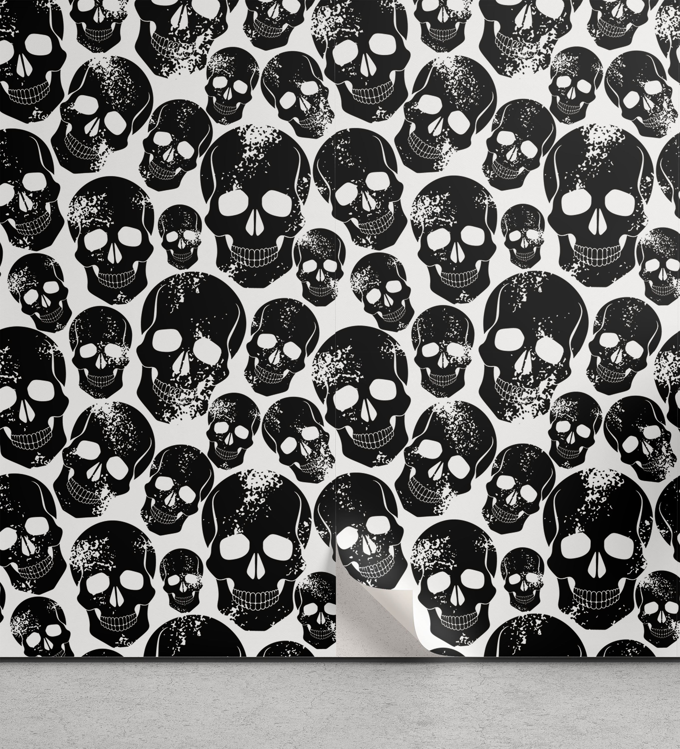 Ambesonne Gothic Peel & Stick Wallpaper for Home, Grunge Black Skulls ...