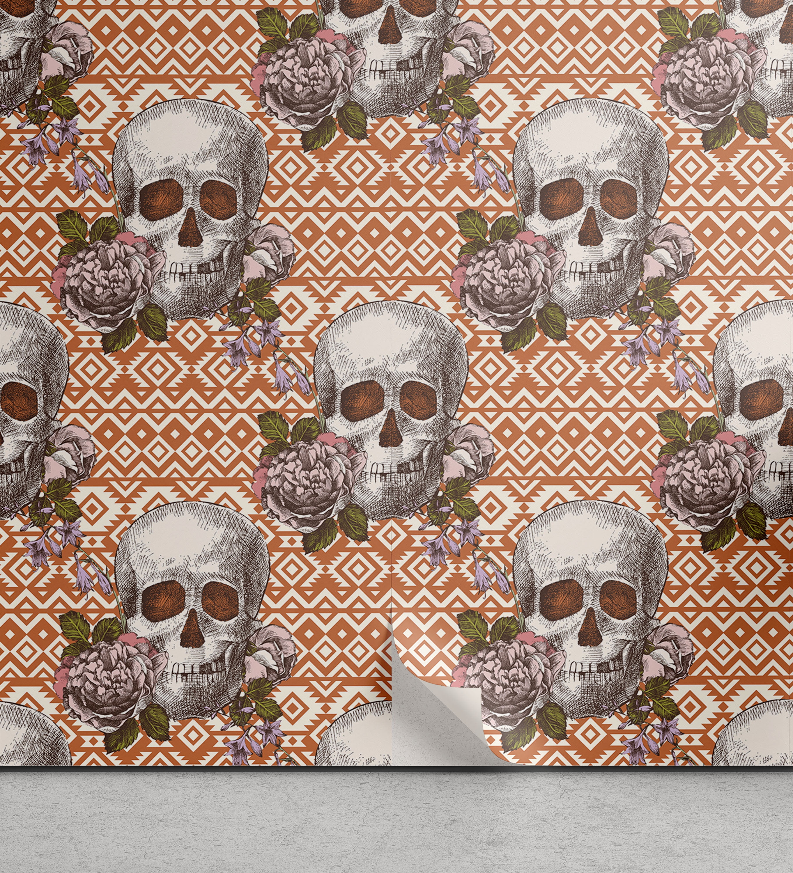 Ambesonne Gothic Peel & Stick Wallpaper for Home, Skulls Flowers ...