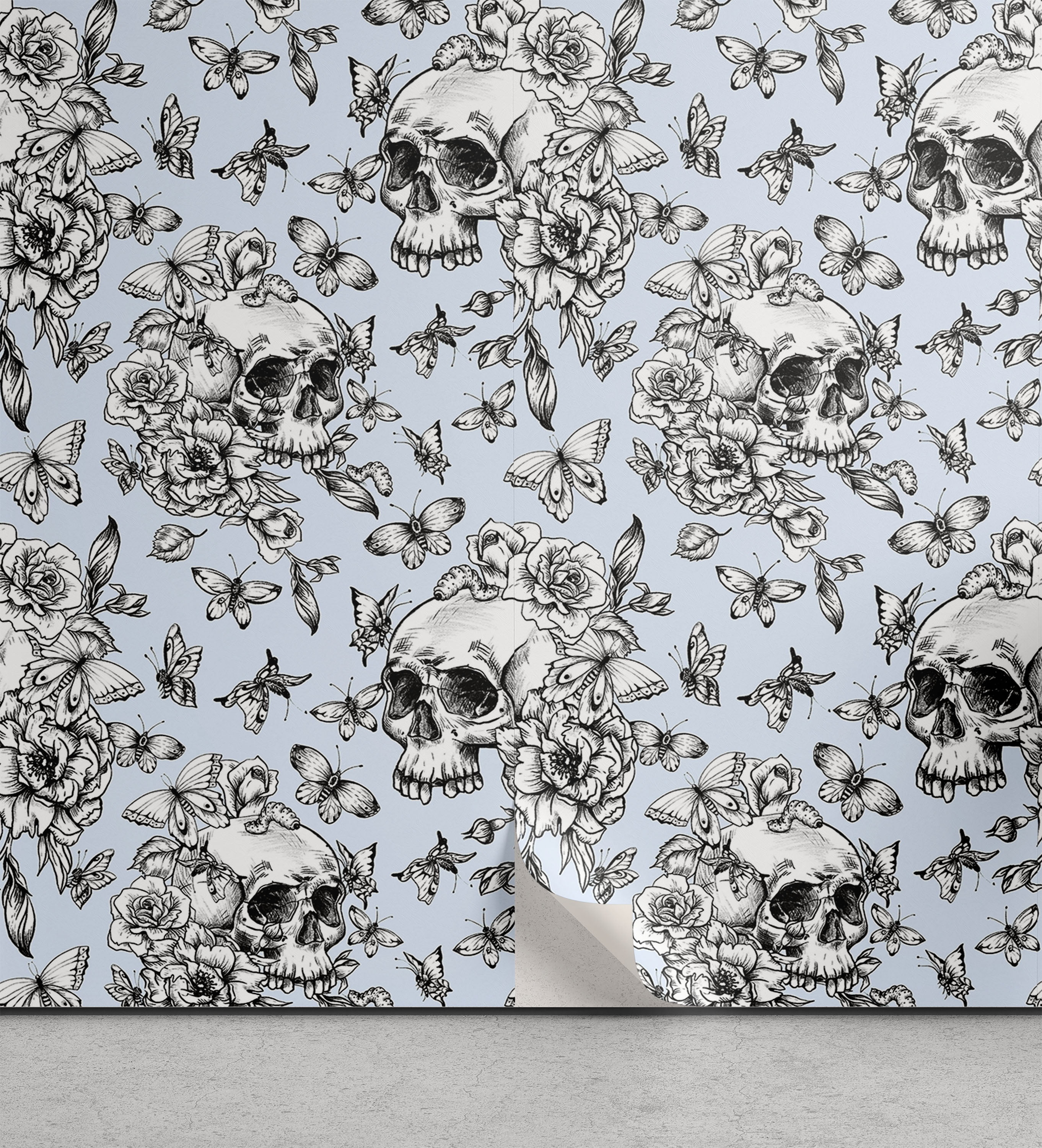 Ambesonne Gothic Peel & Stick Wallpaper for Home, Skulls and Moths on ...
