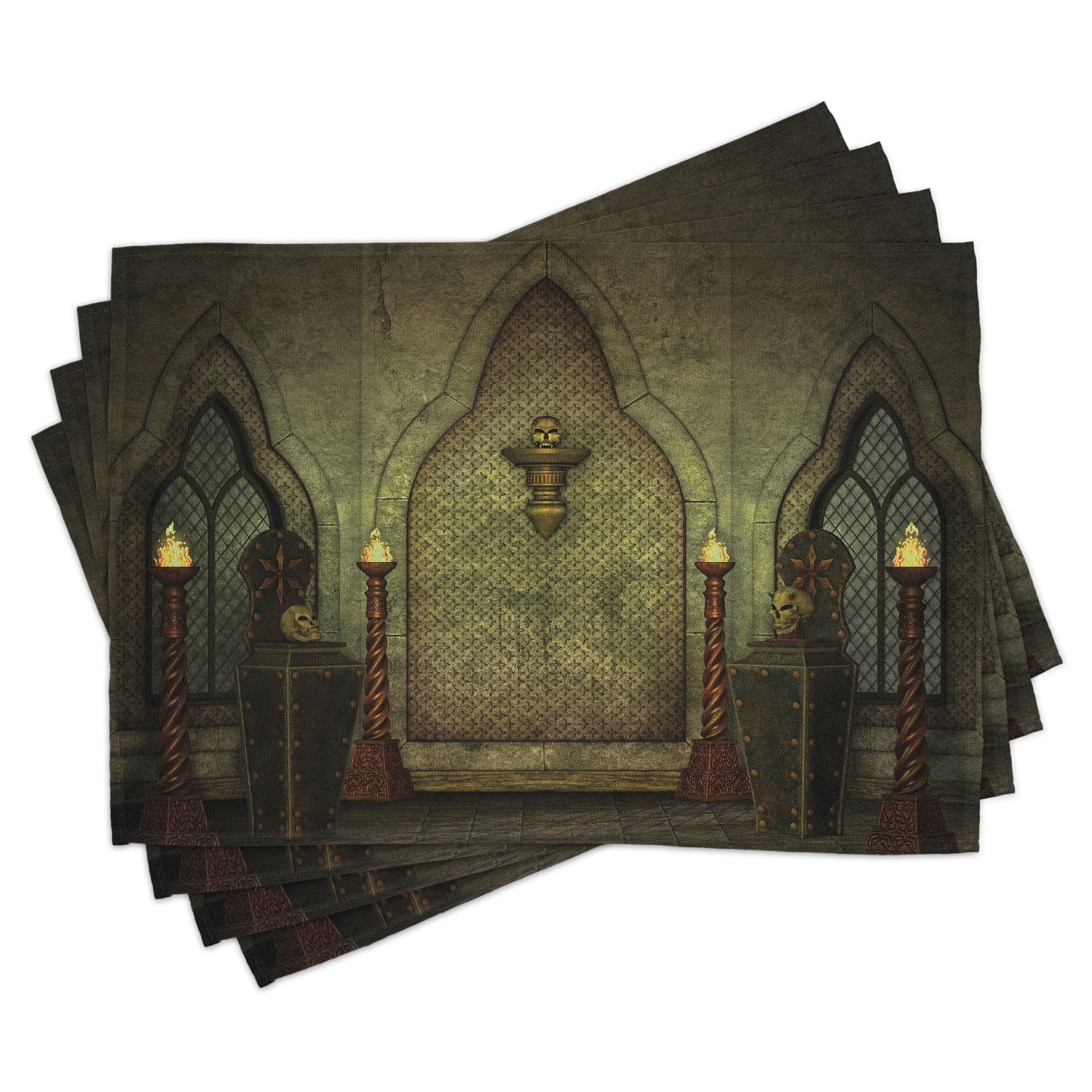 Ambesonne Gothic Place Mats Set of 4, Fantasy Spooky Skull, Standard ...