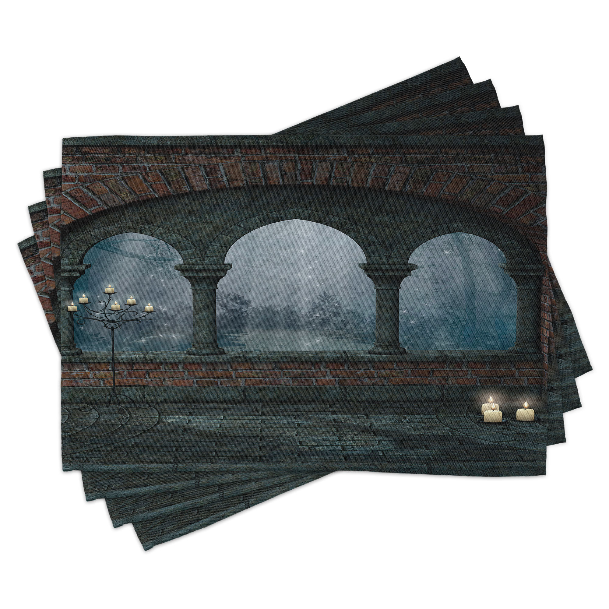 Ambesonne Gothic Place Mats Set of 4, Medieval Castle at Night ...