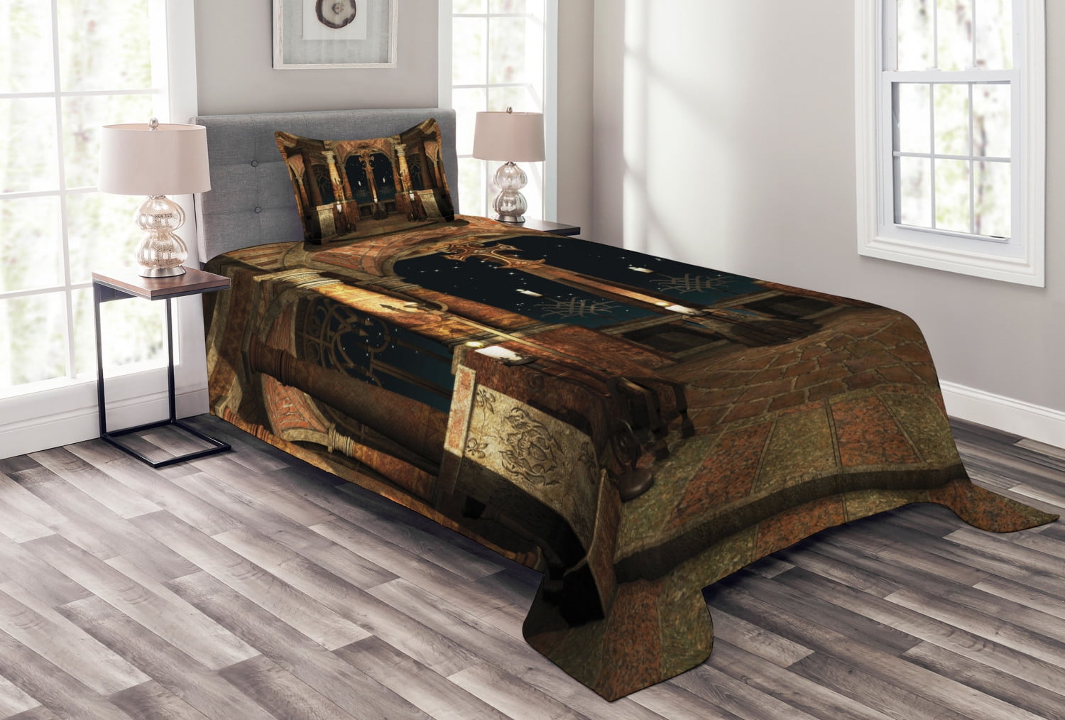 Ambesonne Gothic Quilted Bedspread Set 2 Pcs, Hall Pillars, Twin Size ...