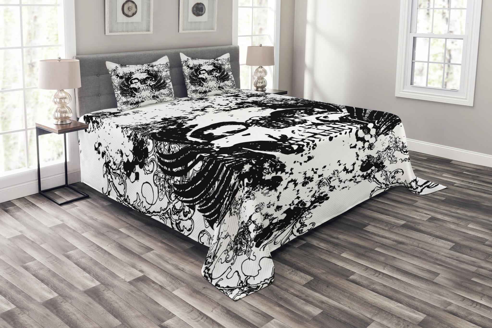 Ambesonne Gothic Quilted Bedspread Set 3 Pcs, Dark Horror Scary Skull ...