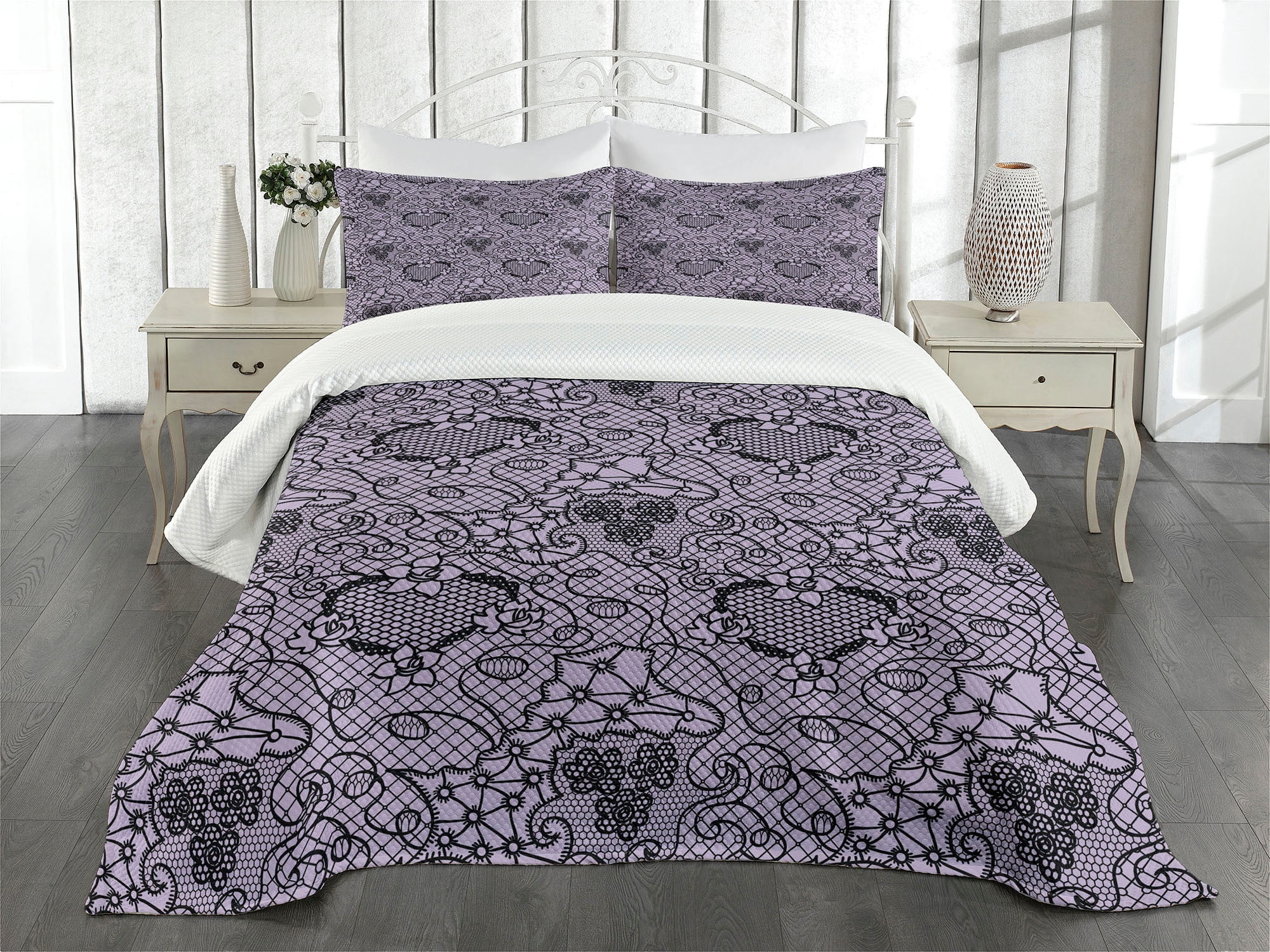 Ambesonne Gothic Quilted Bedspread Set 3 Pcs, Feminine Victorian Motif ...