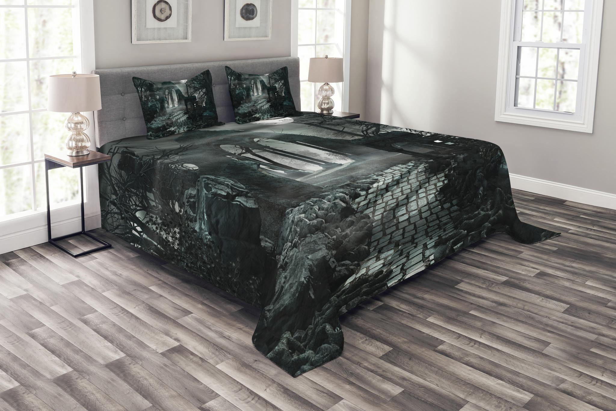 Ambesonne Gothic Quilted Bedspread Set 3 Pcs, Moon View in Scary Dark ...
