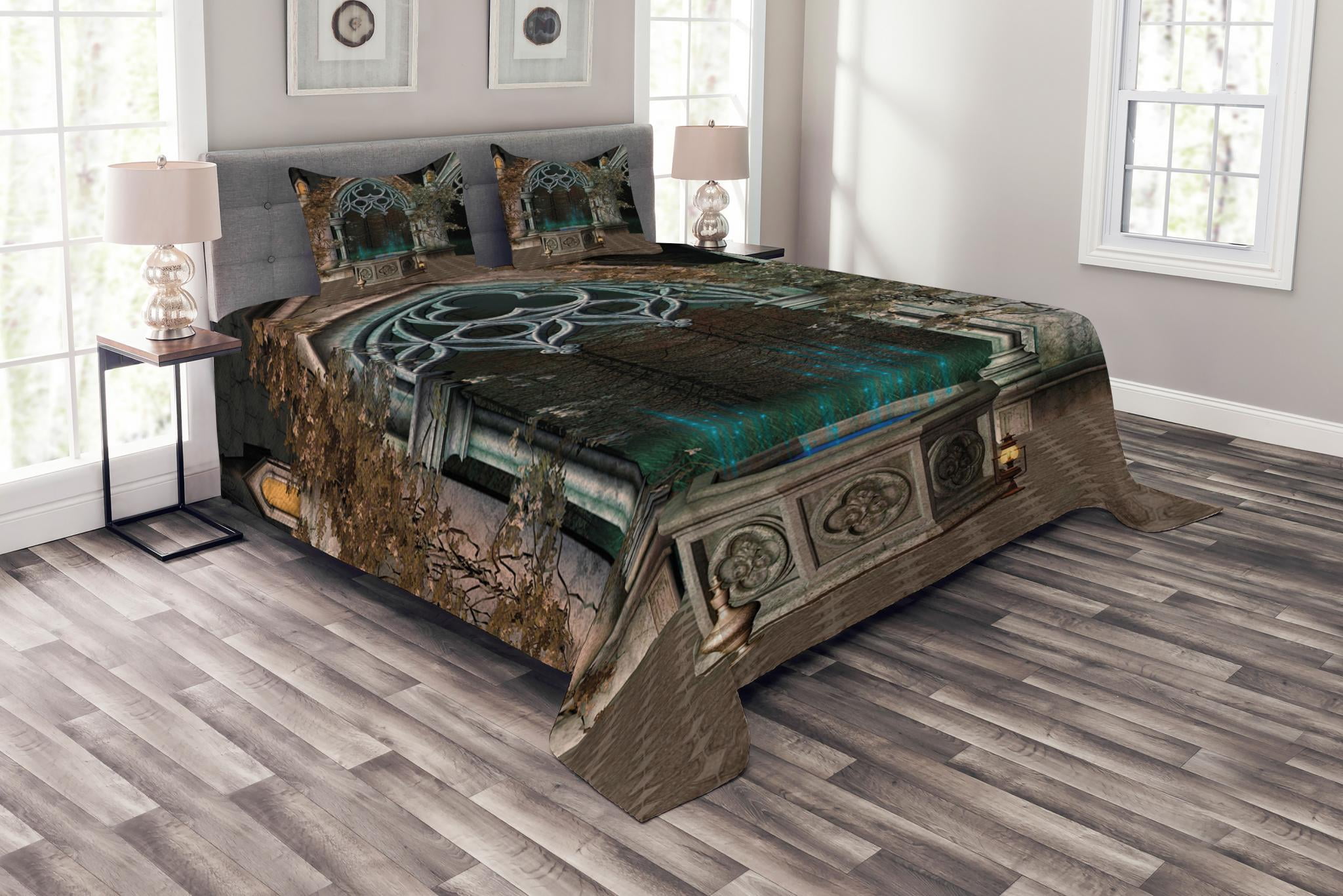 Ambesonne Gothic Quilted Bedspread Set 3 Pcs, Old Gateway to Forest ...