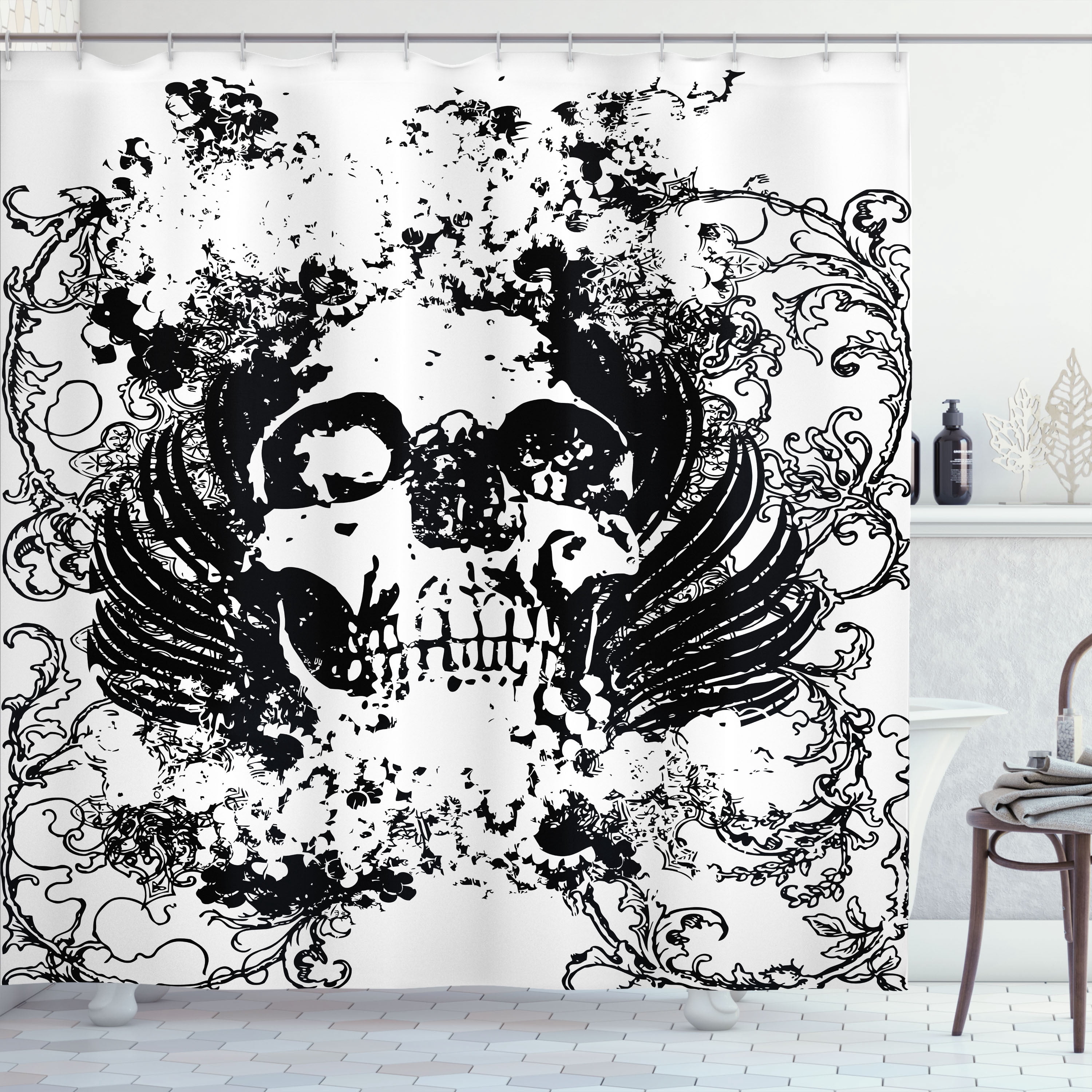 Ambesonne Gothic Shower Curtain, Dark Horror Scary Skull, 69"Wx70"L ...