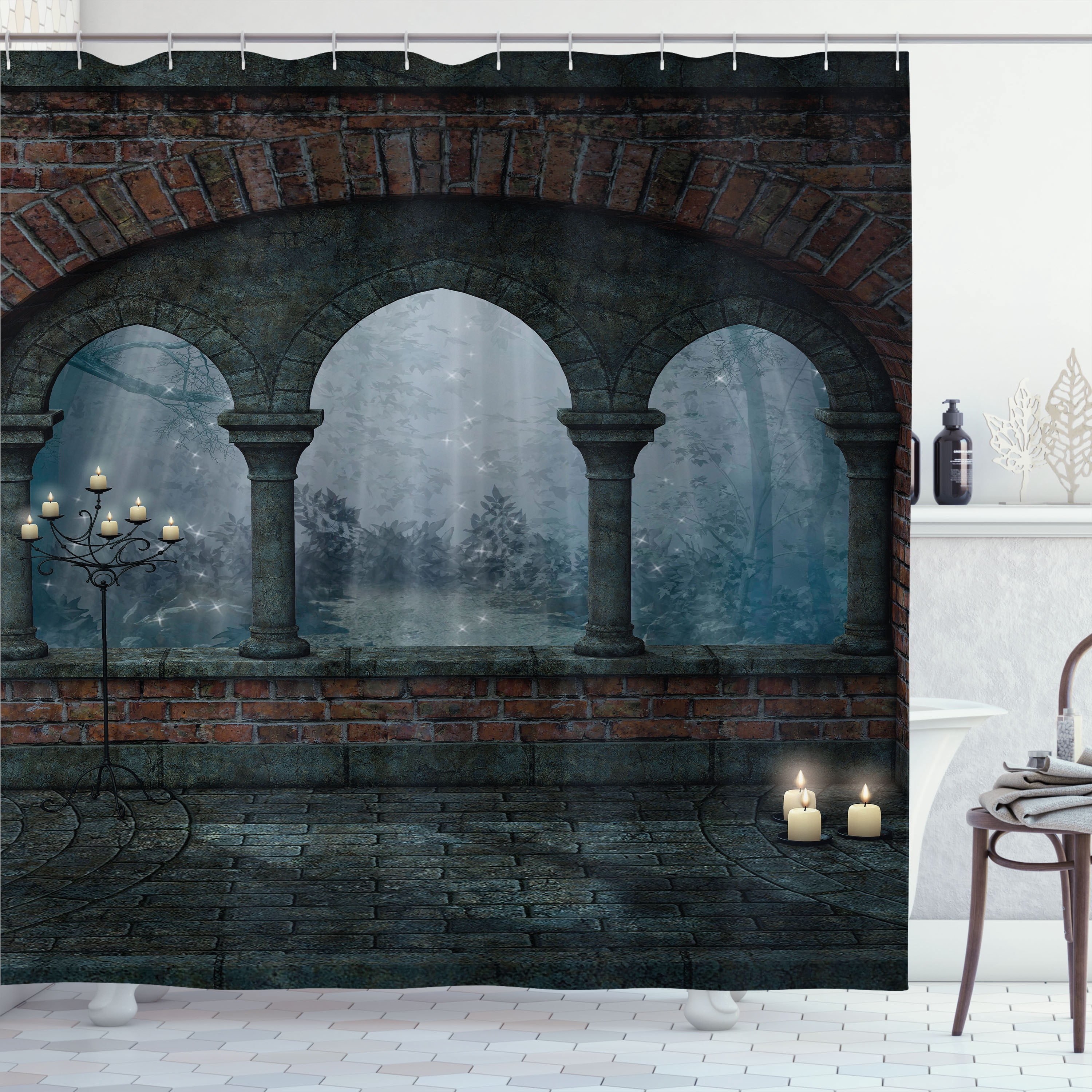 Ambesonne Gothic Shower Curtain, Medieval Castle at Night, 69"Wx84"L ...