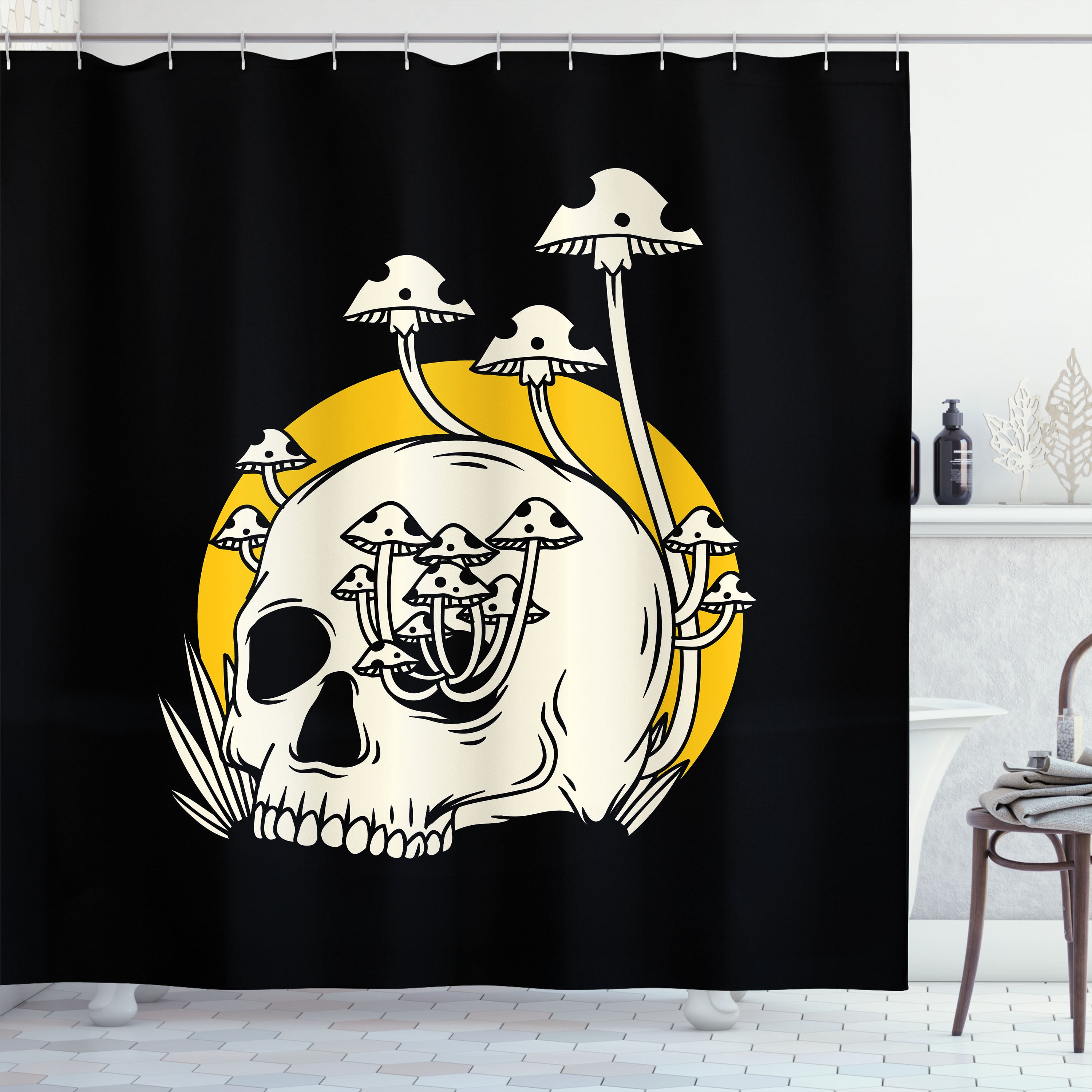 Ambesonne Gothic Shower Curtain, Scary Skull and Mushroom, 69"Wx75"L ...