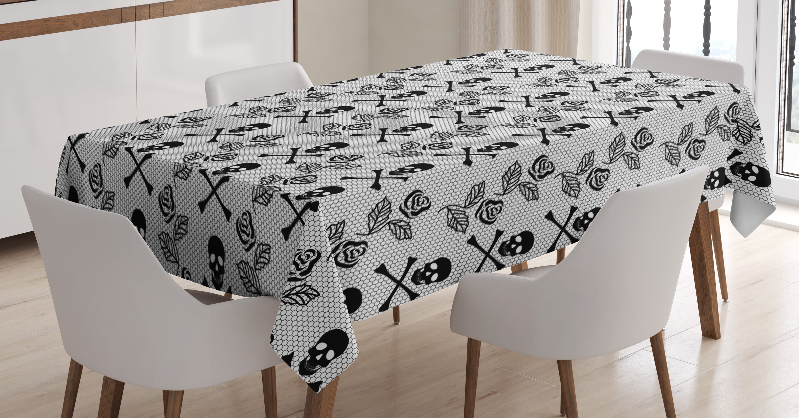 Ambesonne Gothic Tablecloth Rectangular Table Cover, Lace Style Roses ...