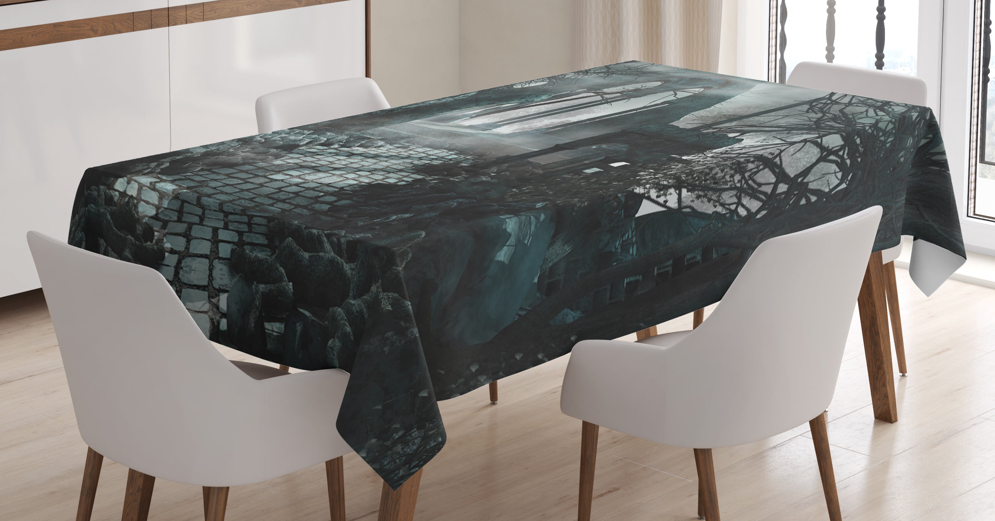 Ambesonne Gothic Tablecloth Rectangular Table Cover, Moon View in Scary ...
