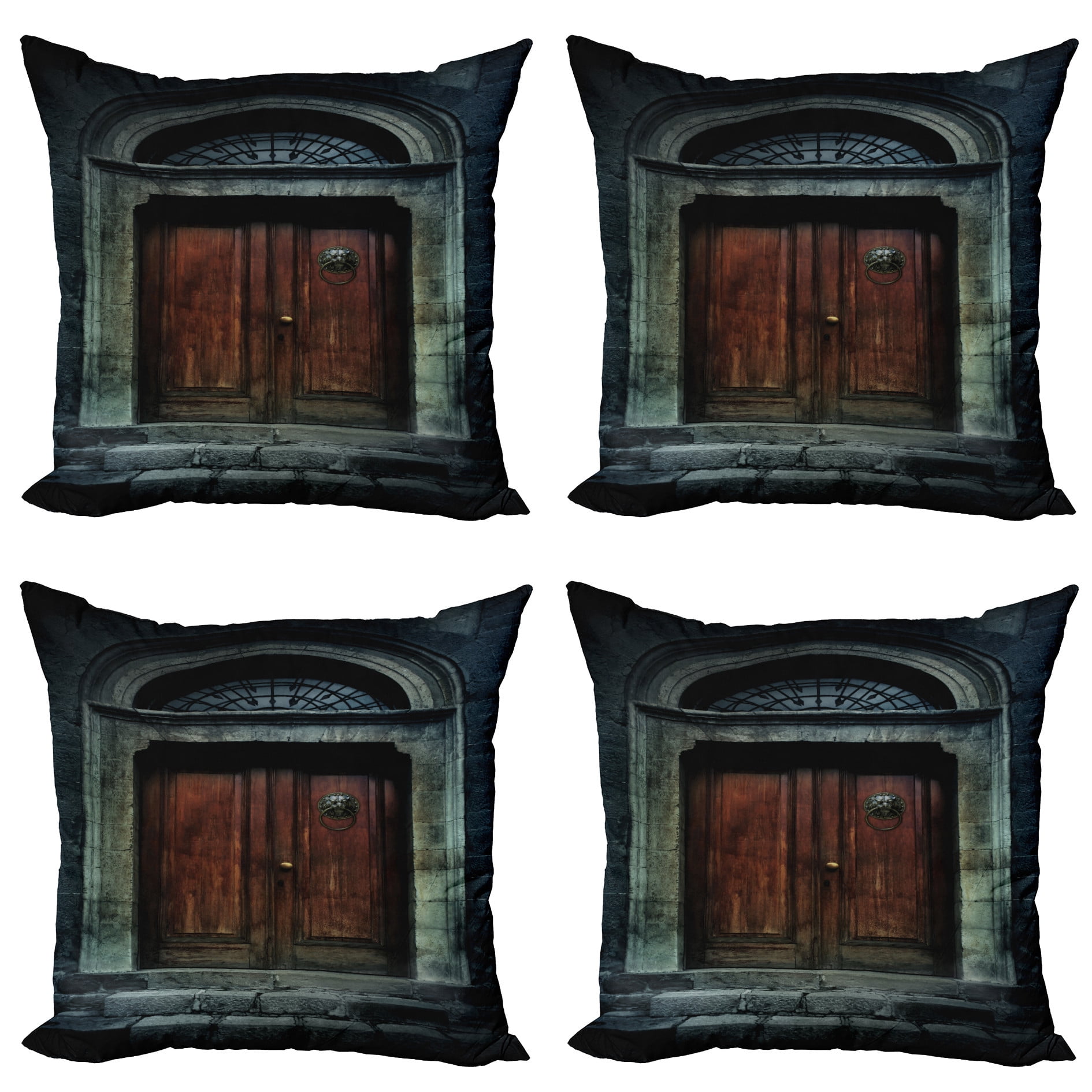 Ambesonne Gothic Throw Pillow Cover 4 Pack, Antique Wooden Door, 24 ...