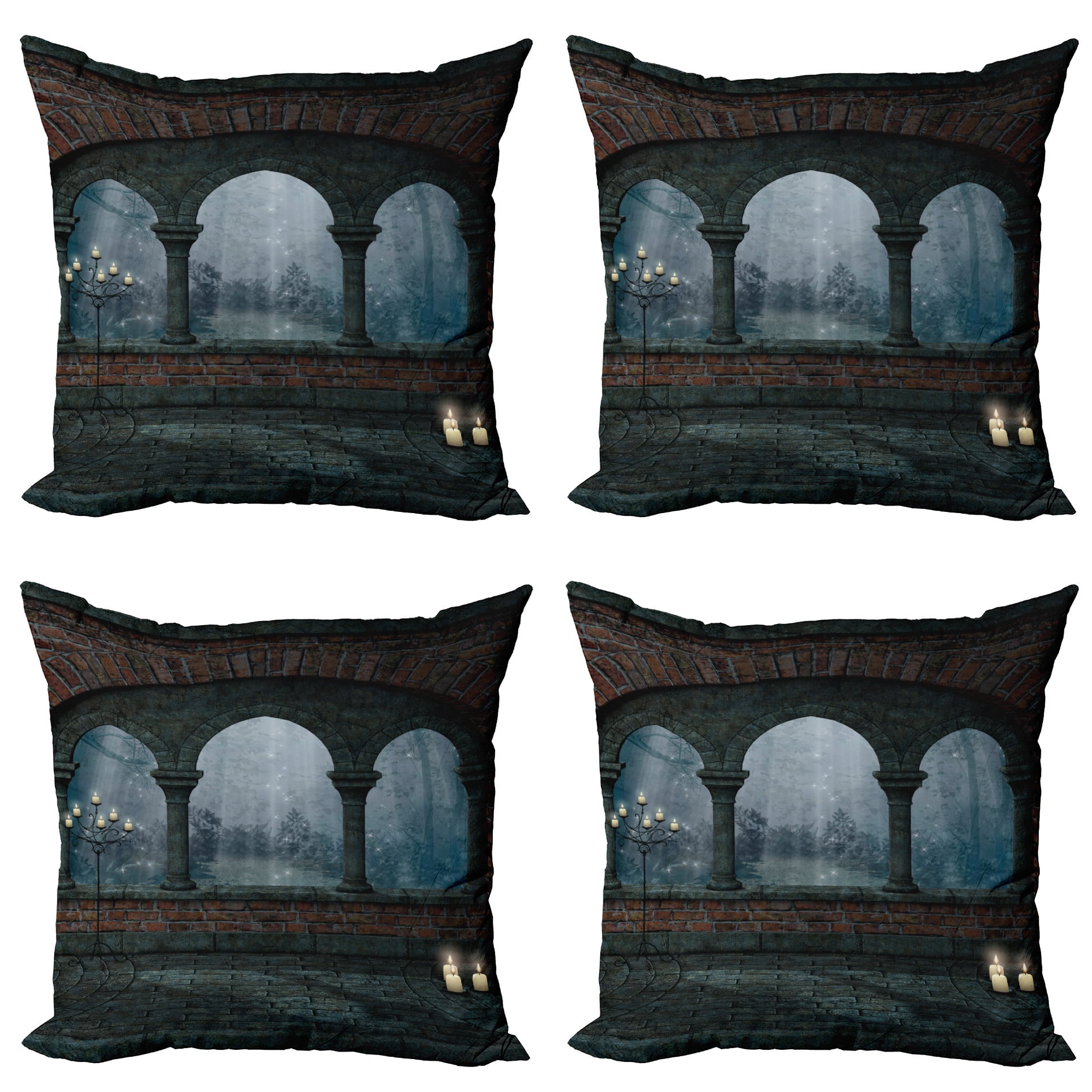 Ambesonne Gothic Throw Pillow Cover 4 Pack, Medieval Castle at Night ...