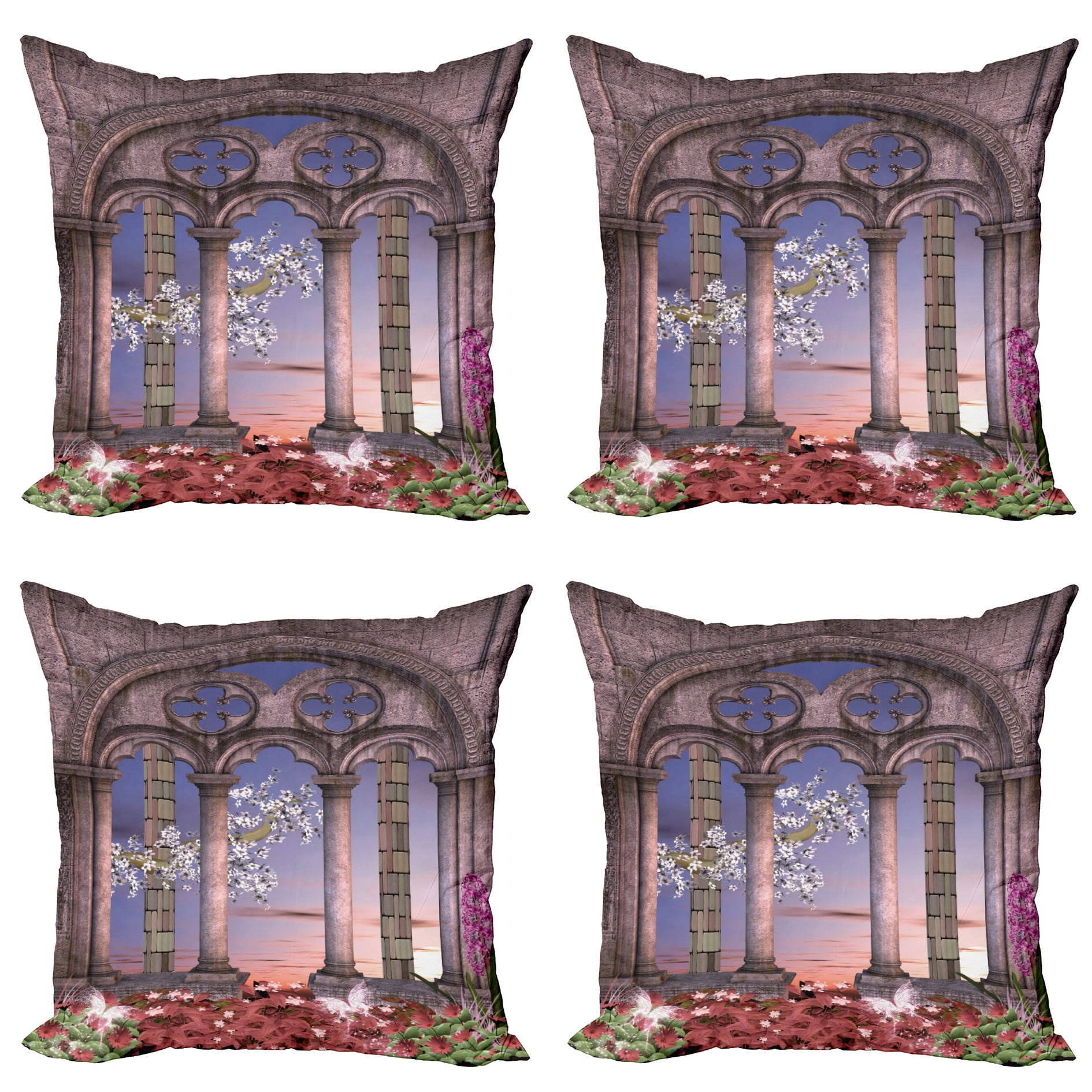 Ambesonne Gothic Throw Pillow Cover 4 Pack, Secret Garden, 18", Lilac ...