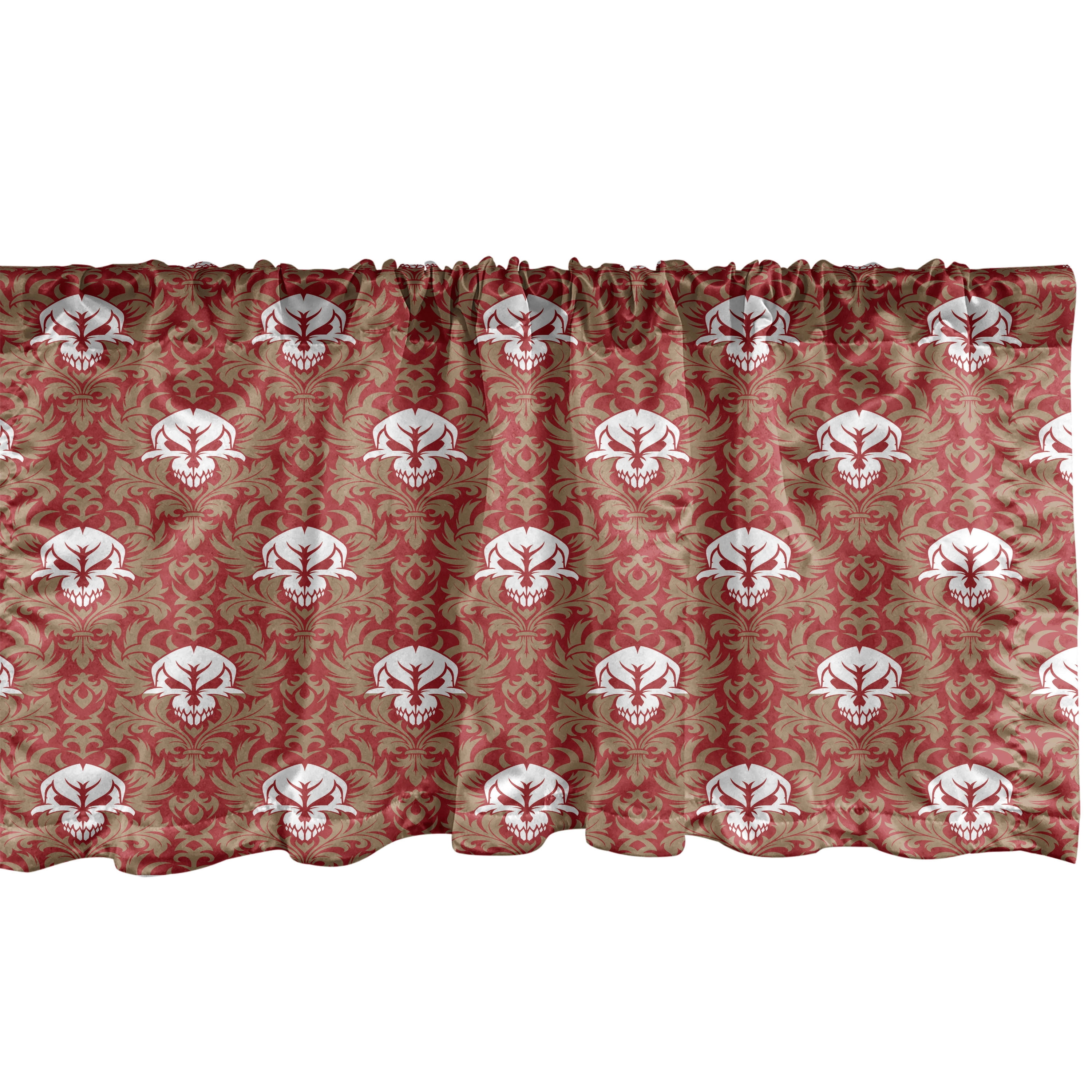 Ambesonne Gothic Window Valance, Baroque Floral Skulls, 54" X 18", Ruby ...