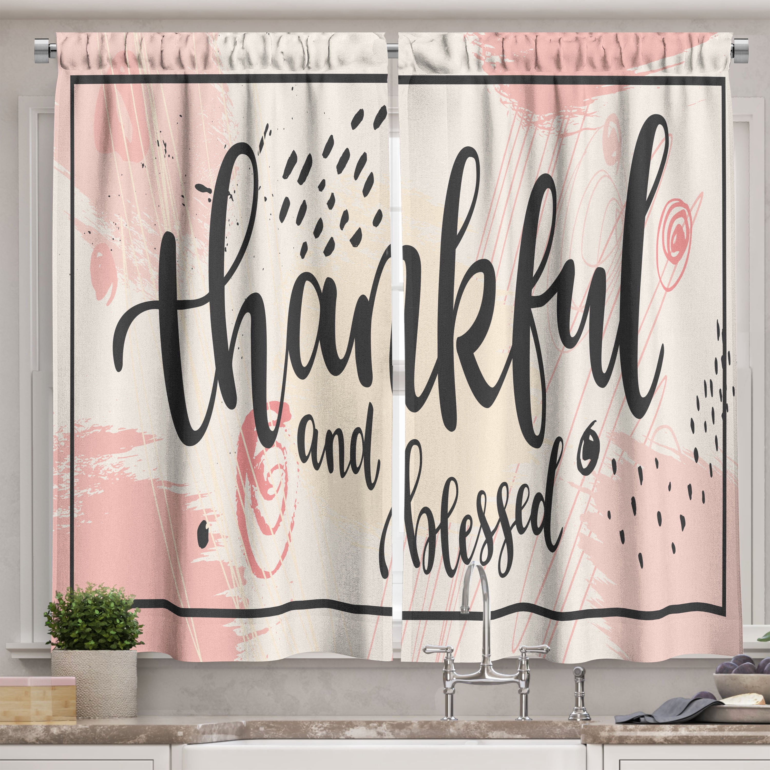 Ambesonne Gratitude Kitchen Curtains, Thankful and Blessed Art, 55"x45 ...