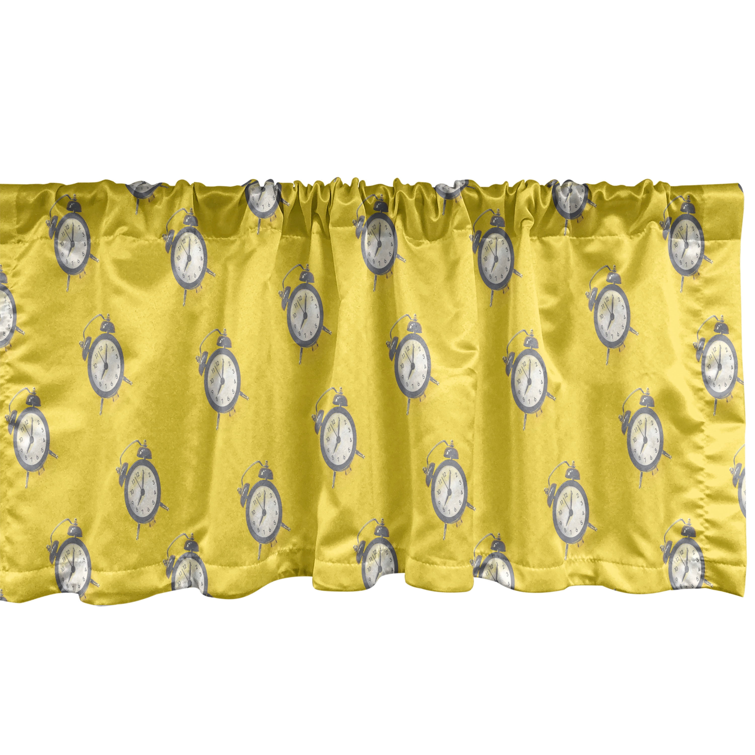 Ambesonne Gray Window Valance, Alarm Clocks on Yellow Back, 42" x 12 ...