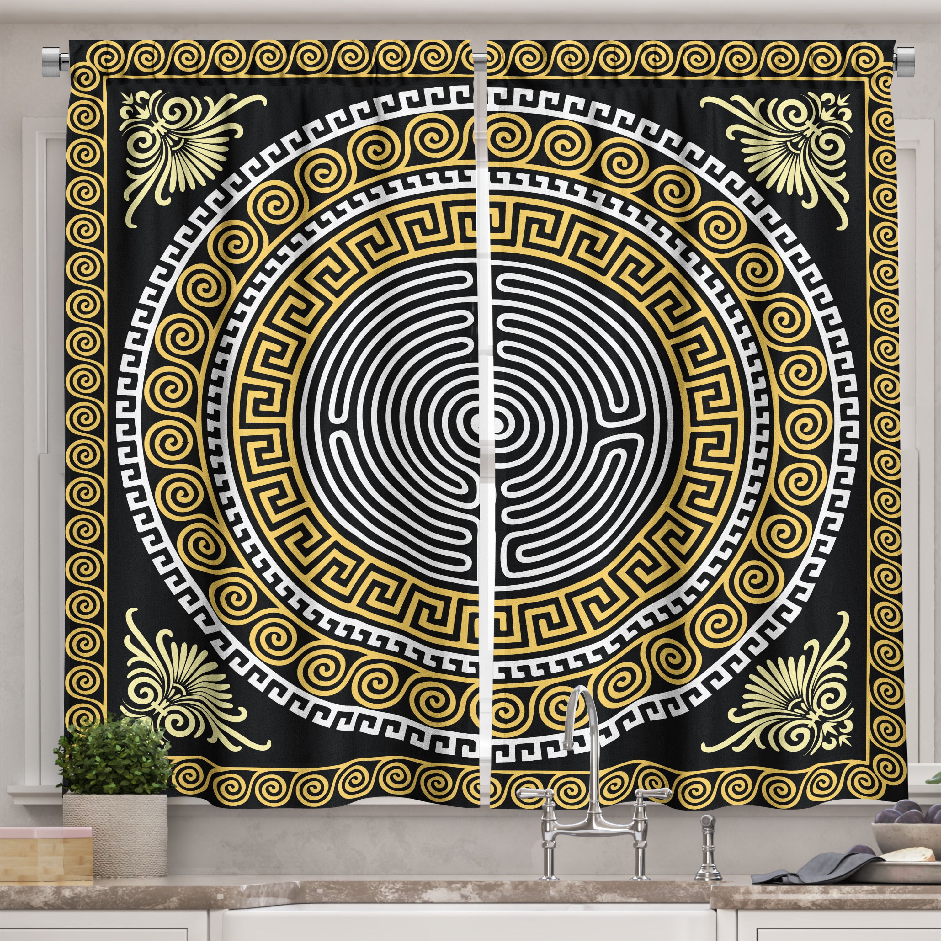 Ambesonne Greek Kitchen Curtains, Classical Intricate Lines, 55"x39 ...