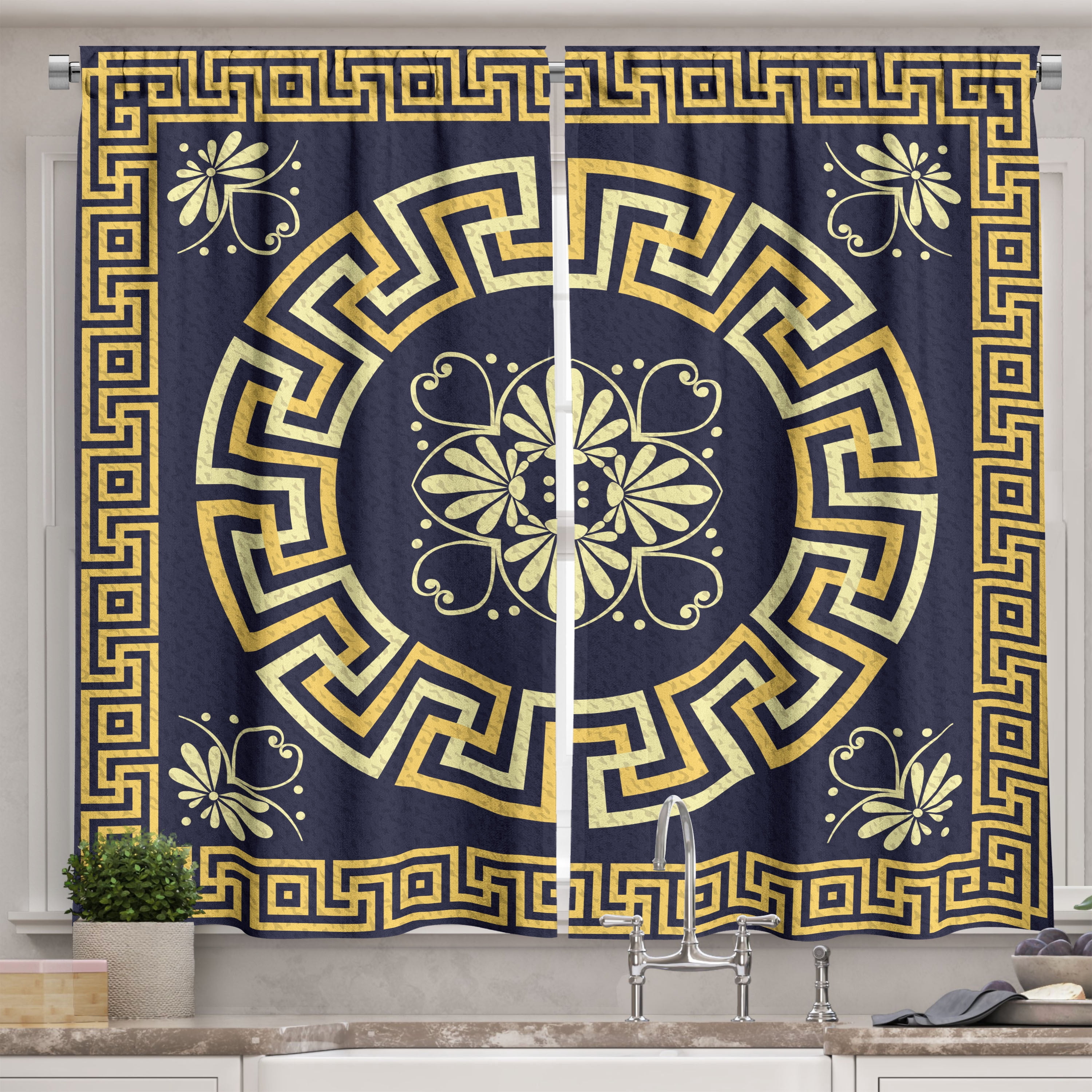 Ambesonne Greek Kitchen Curtains, Retro Spring Meander Form, 55"x39 ...