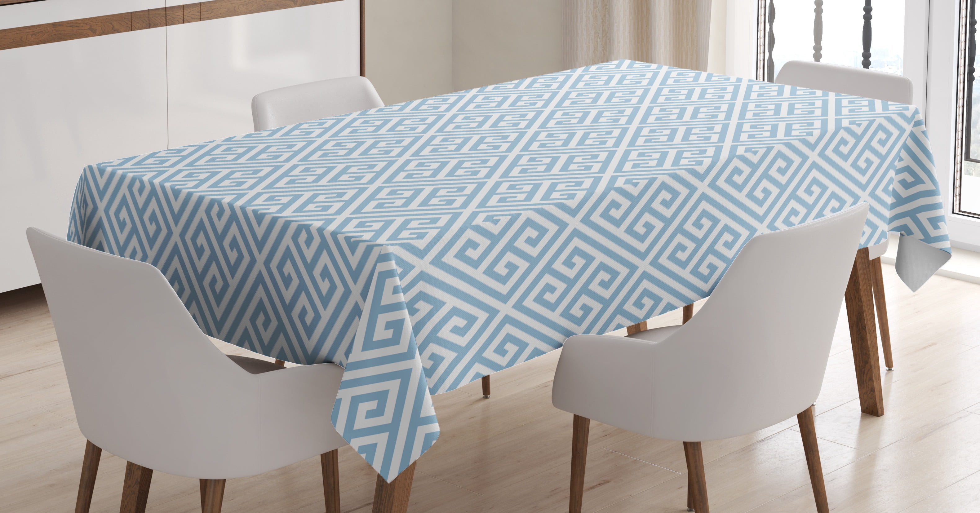 Ambesonne Greek Tablecloth Rectangular Table Cover, Pale Blue Maze Tile ...