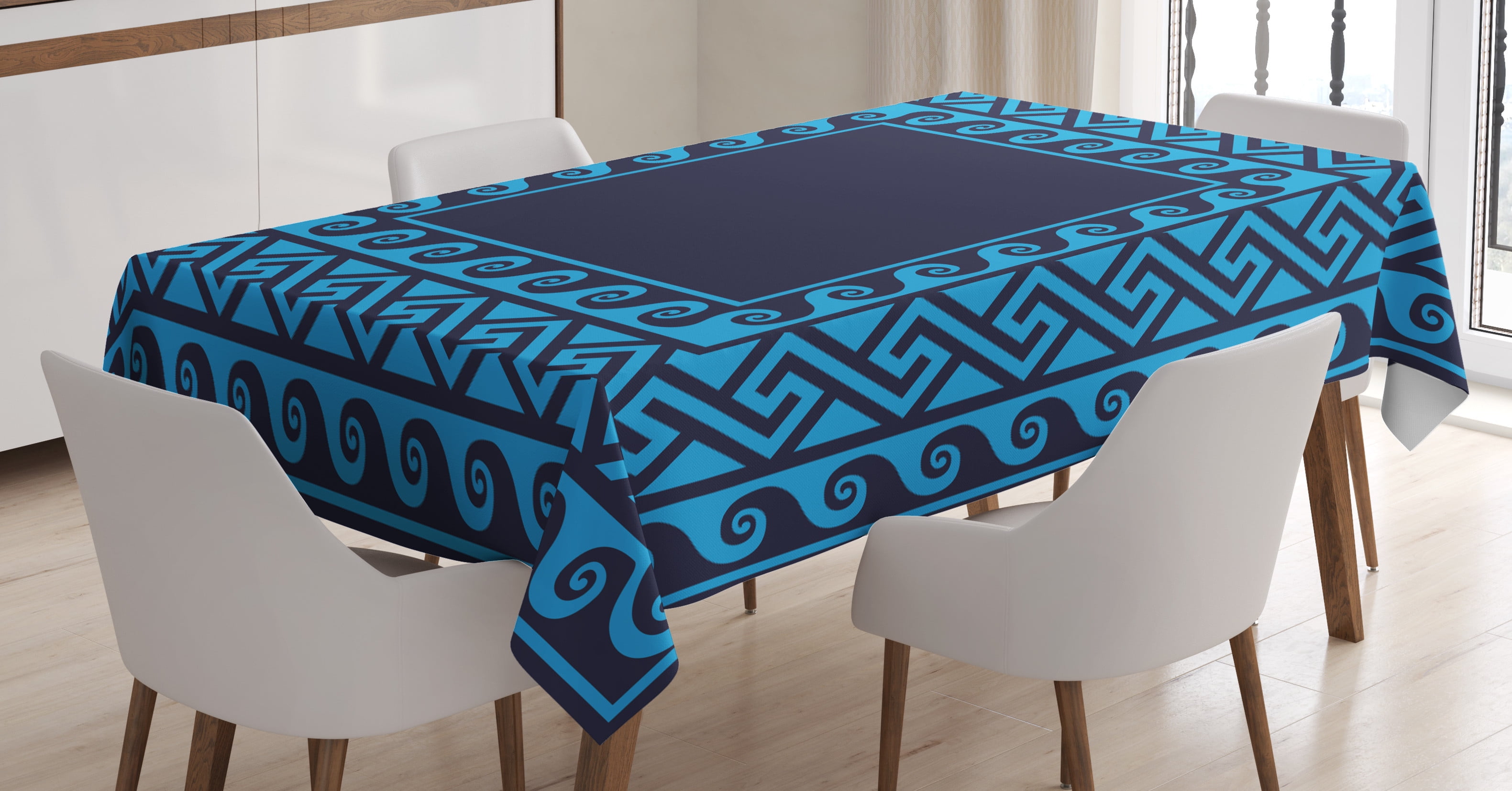 Ambesonne Greek Tablecloth Rectangular Table Cover, Swirl Waves ...