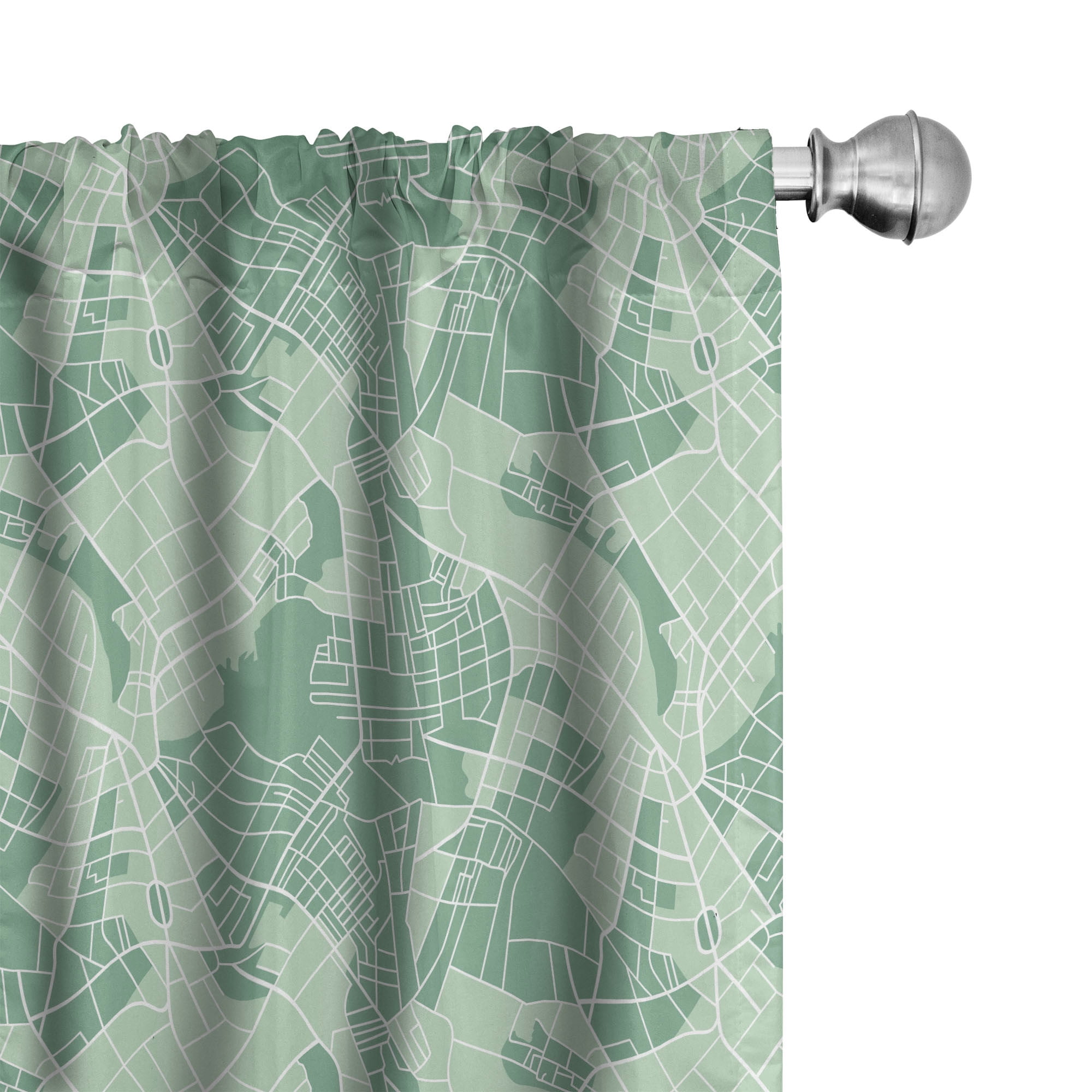 Ambesonne Green Abstract Window Curtains, Street Map of a Town, Each 28 ...