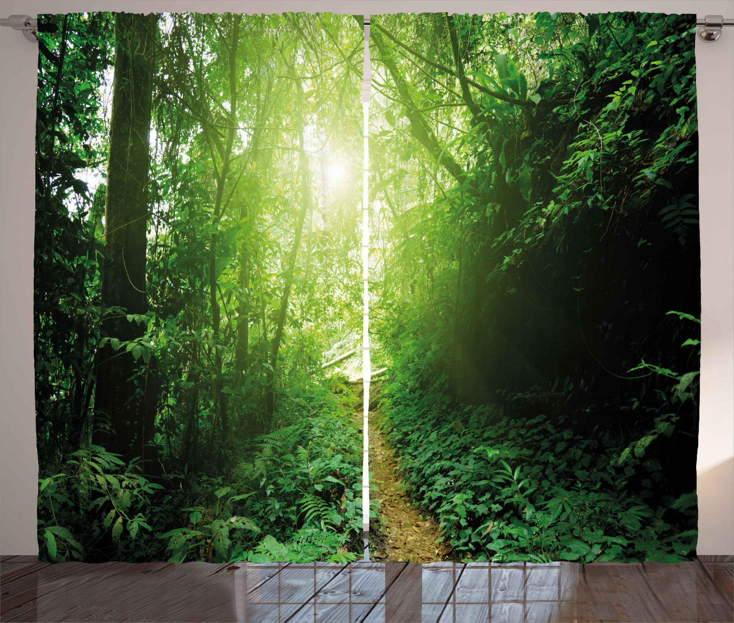 Ambesonne Green Curtains 2 Panel Set, Way in Jungle of Malaysia, 108" x ...