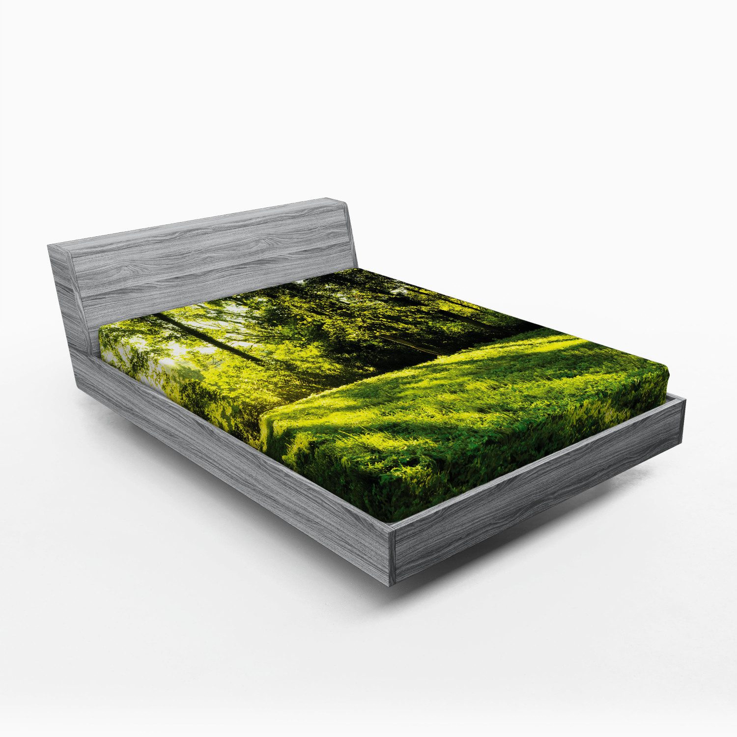 Ambesonne Green Fitted Sheet, Rising Sun Beams Forest, Full Size, Green ...