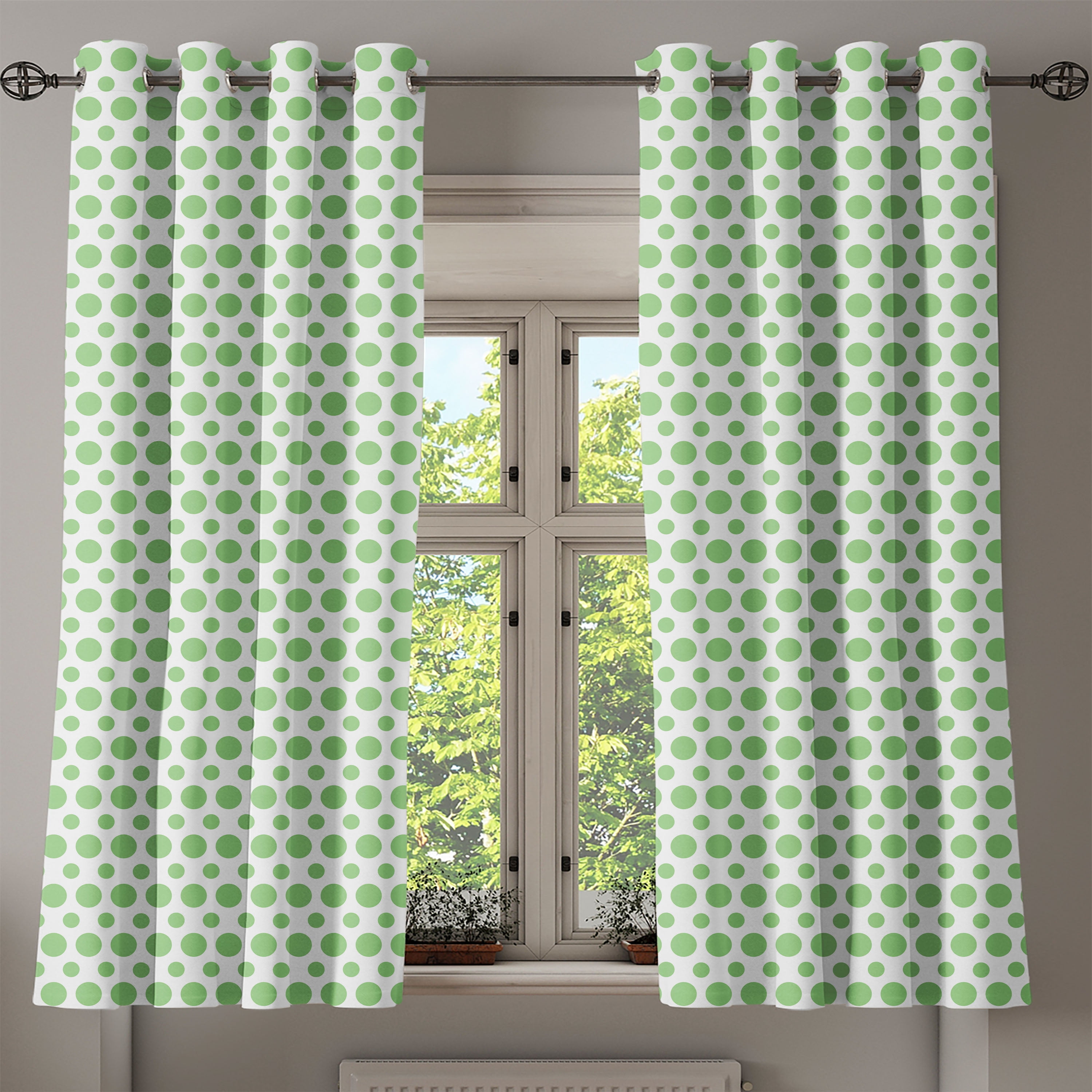 Ambesonne Green Grommet Curtain, Pop Art Retro Style Dots, 50" x 63 ...