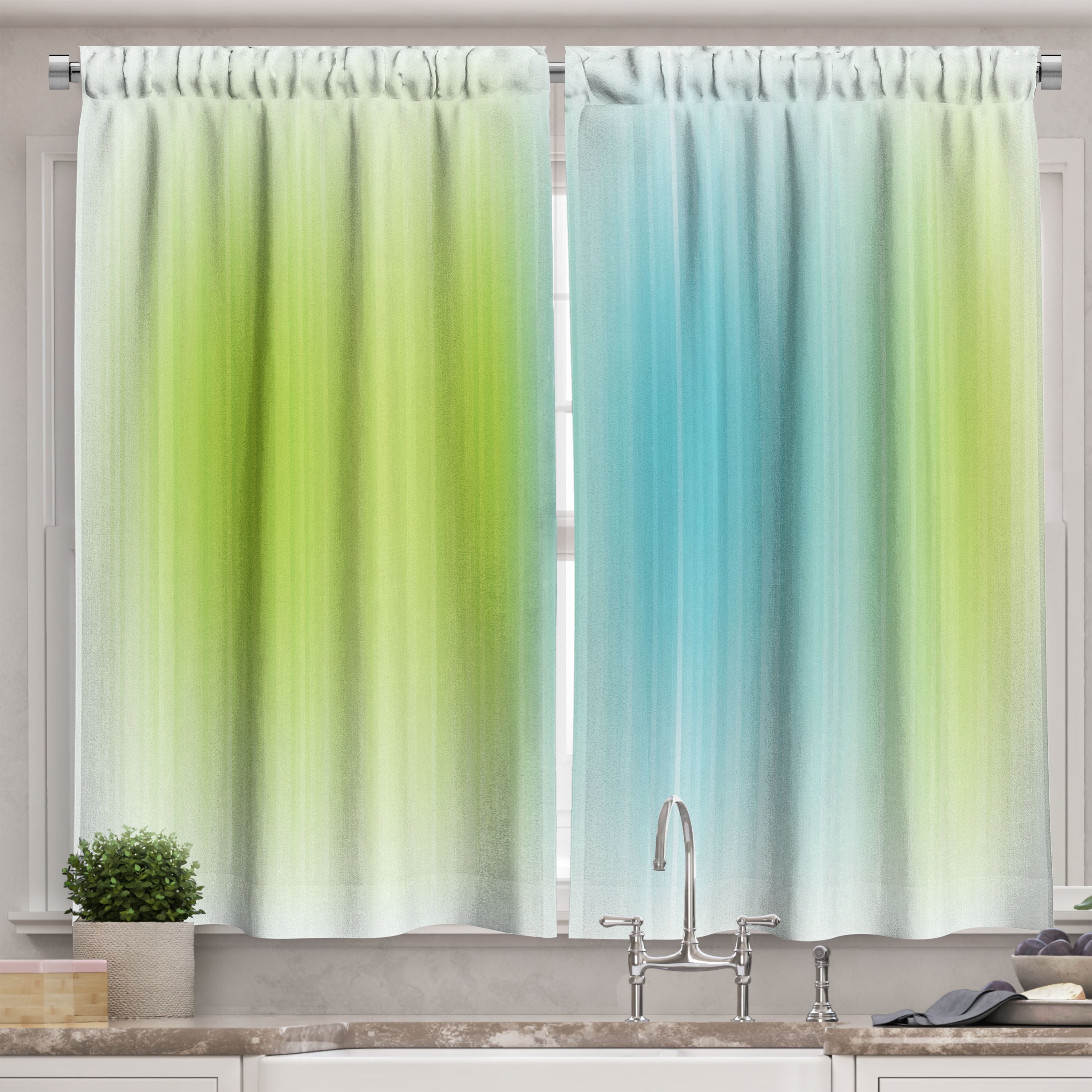 Ambesonne Green Kitchen Curtains, Digital Stripes Vertical, 55"x45 ...
