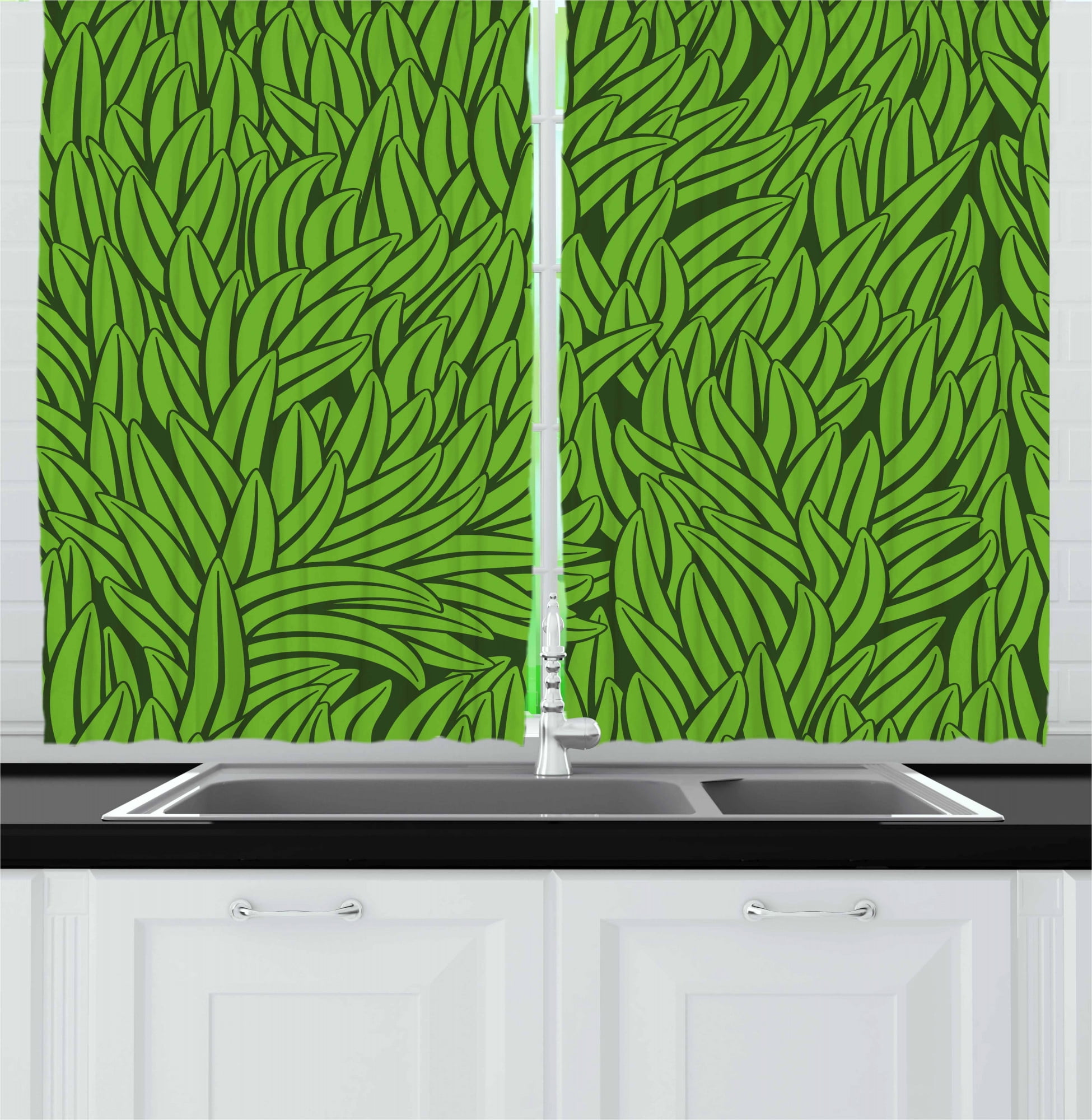 Ambesonne Green Kitchen Curtains, Grass Growth Abstract, 55"x45", Lime ...