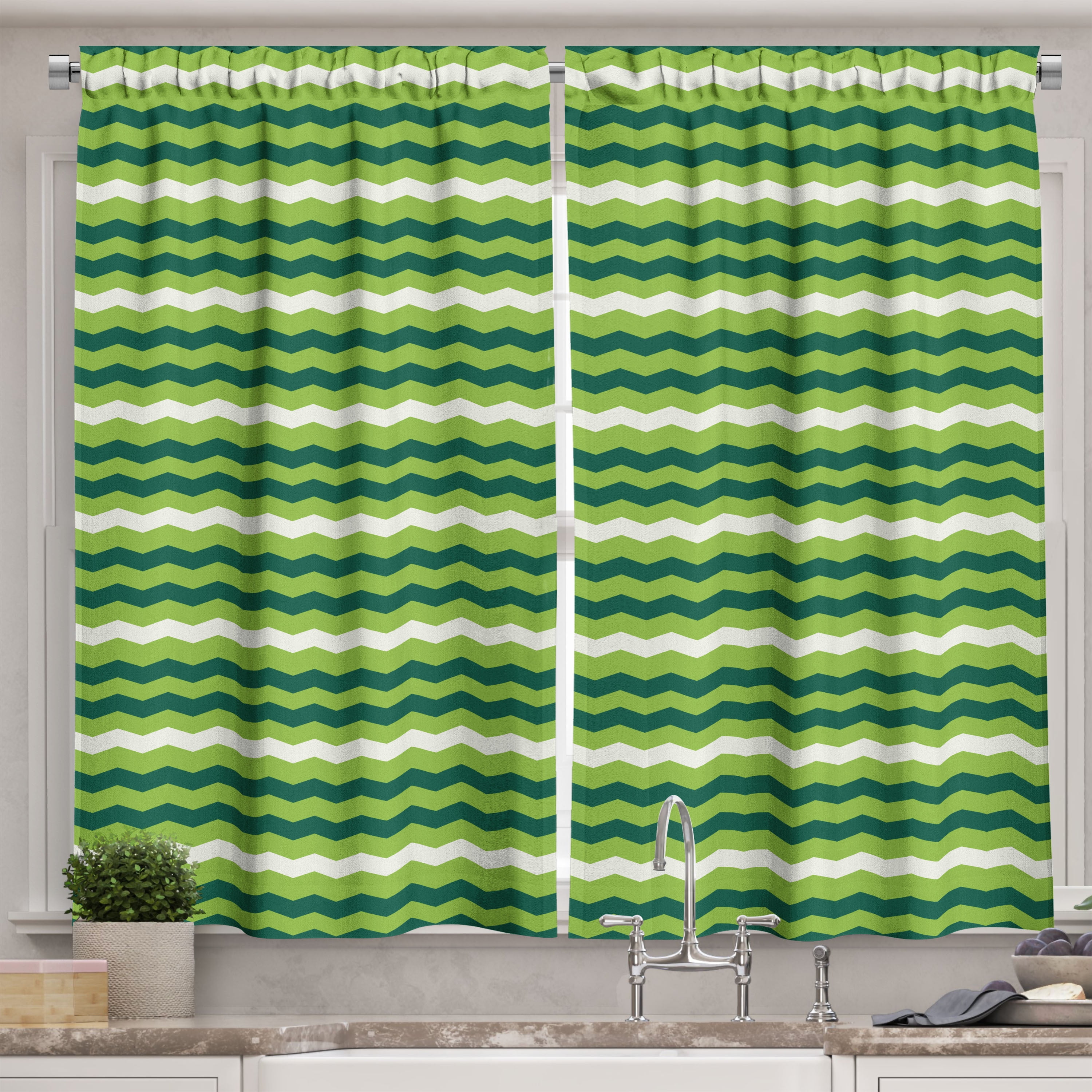 Ambesonne Green Kitchen Curtains, Wavy Lines Irish Cultural, 55"x39 ...