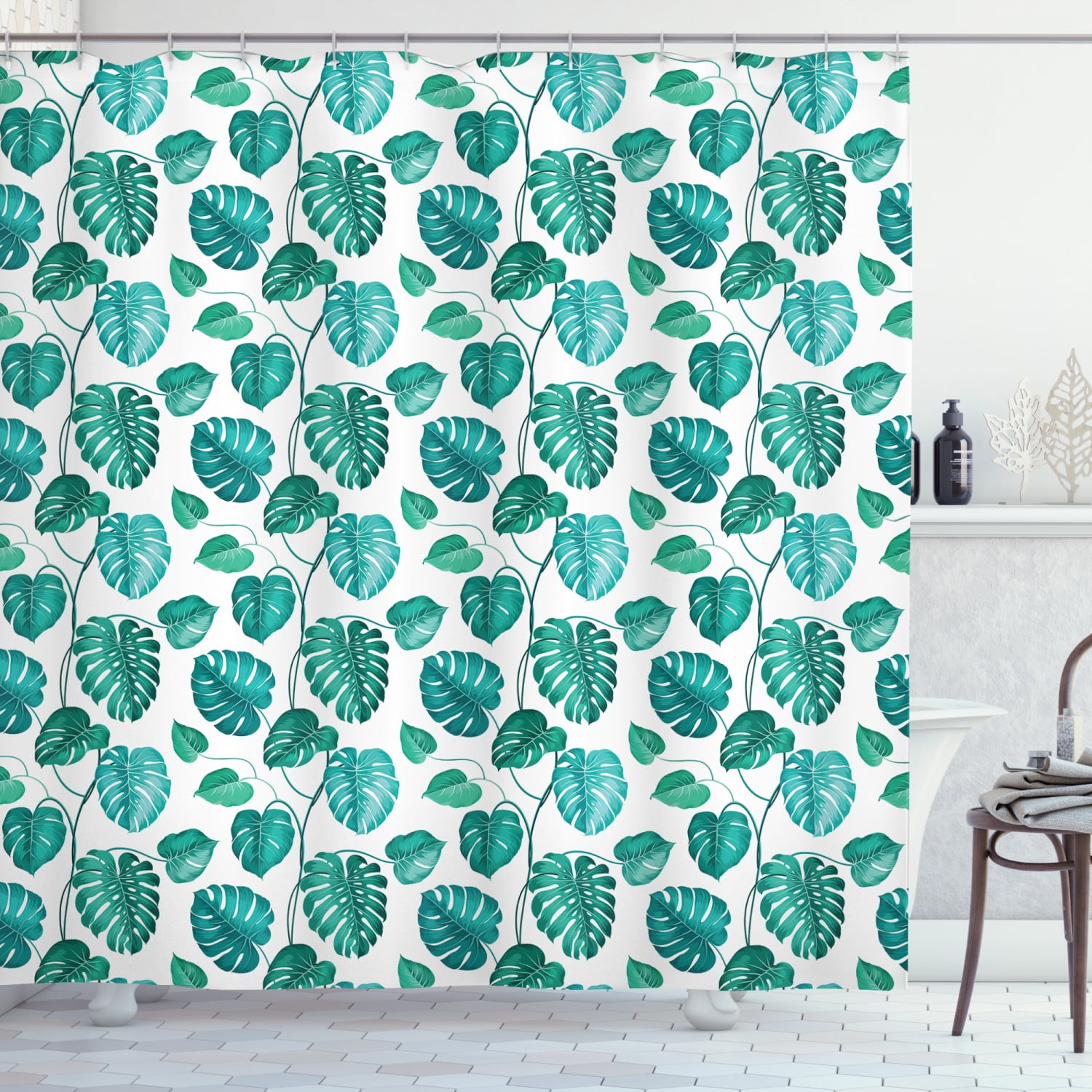 Ambesonne Green Leaf Shower Curtain, Rainforest Jungle Leaf, 69"Wx75"L ...