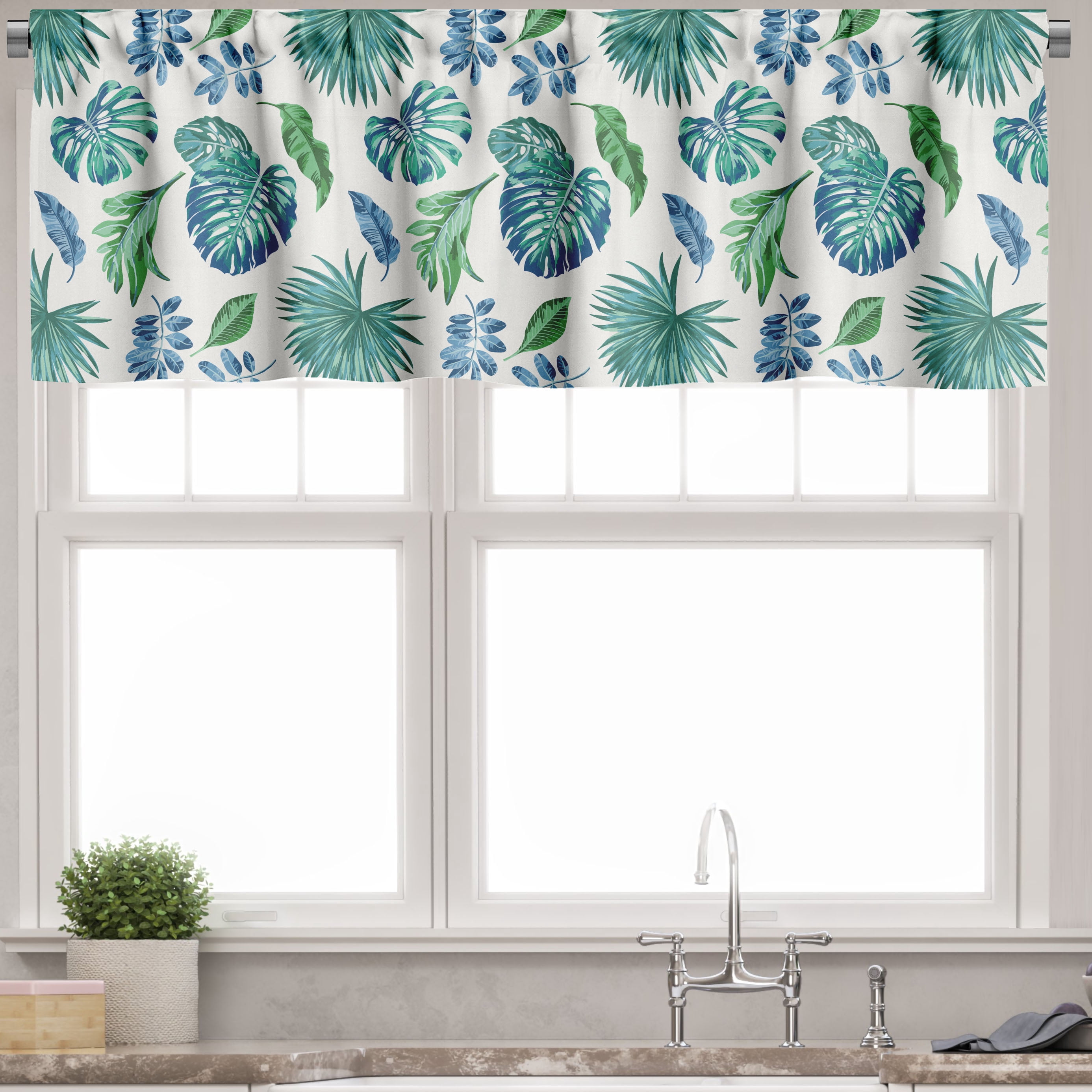 Ambesonne Green Leaf Valance Pack of 2, Monstera Coconut Palm, 54"X12 ...