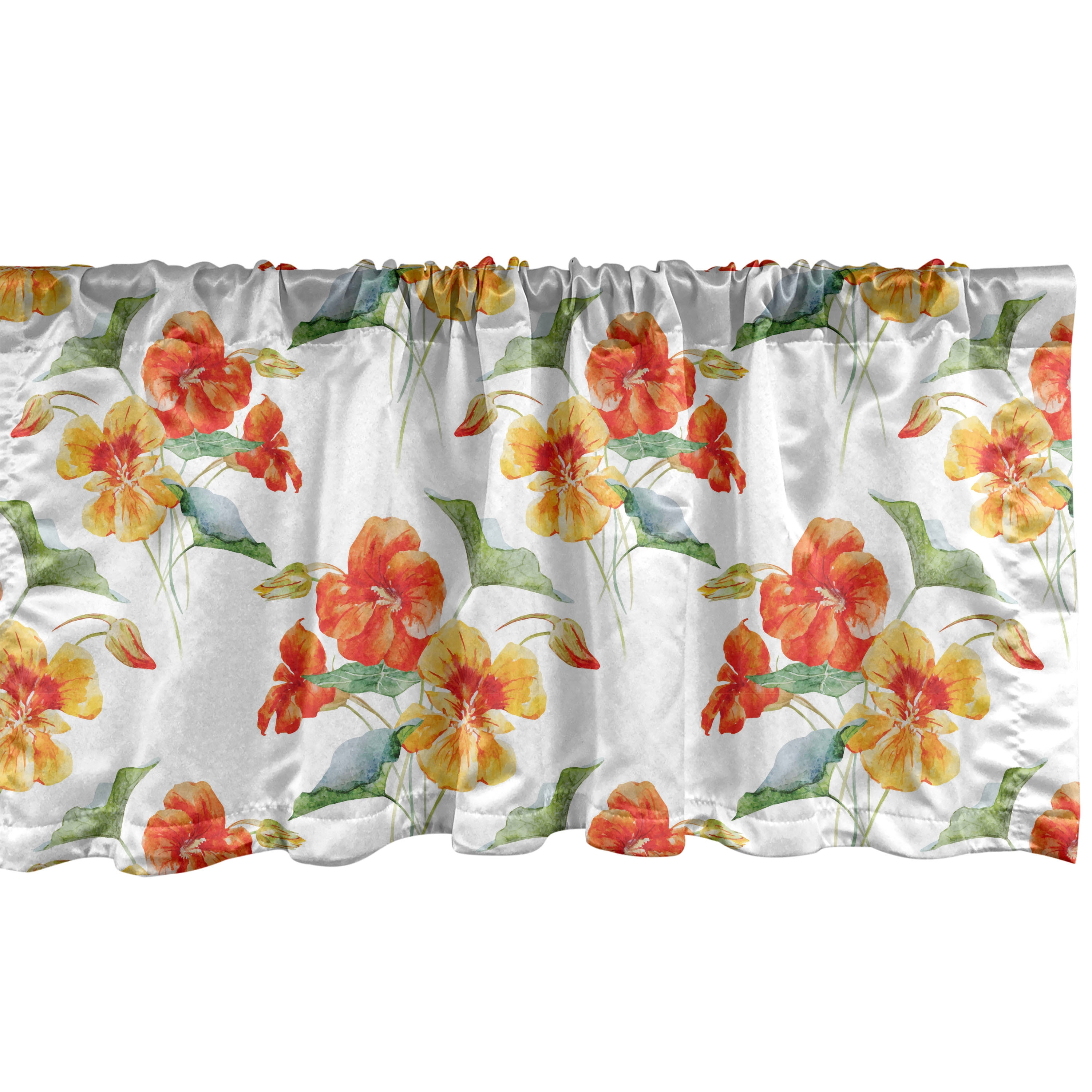 Ambesonne Green Orange Window Valance, Nasturtium Flowers, 54" X 18 ...