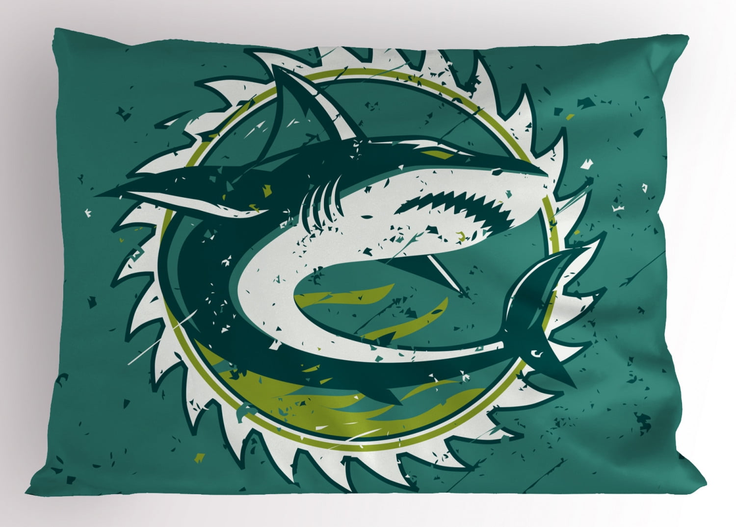 Ambesonne Green Pillow Sham, Shark Hunter Marine Art, 36" X 20", Green ...