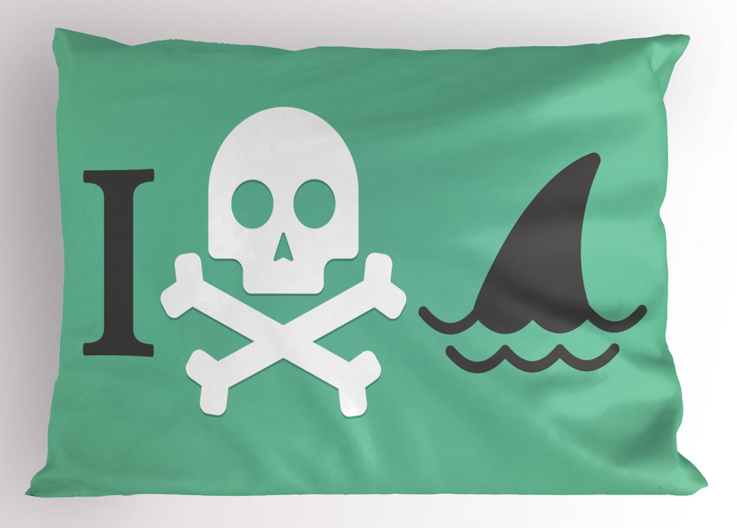 Ambesonne Green Pillow Sham, Skull Shark Marine Words, 26" X 20", Green ...