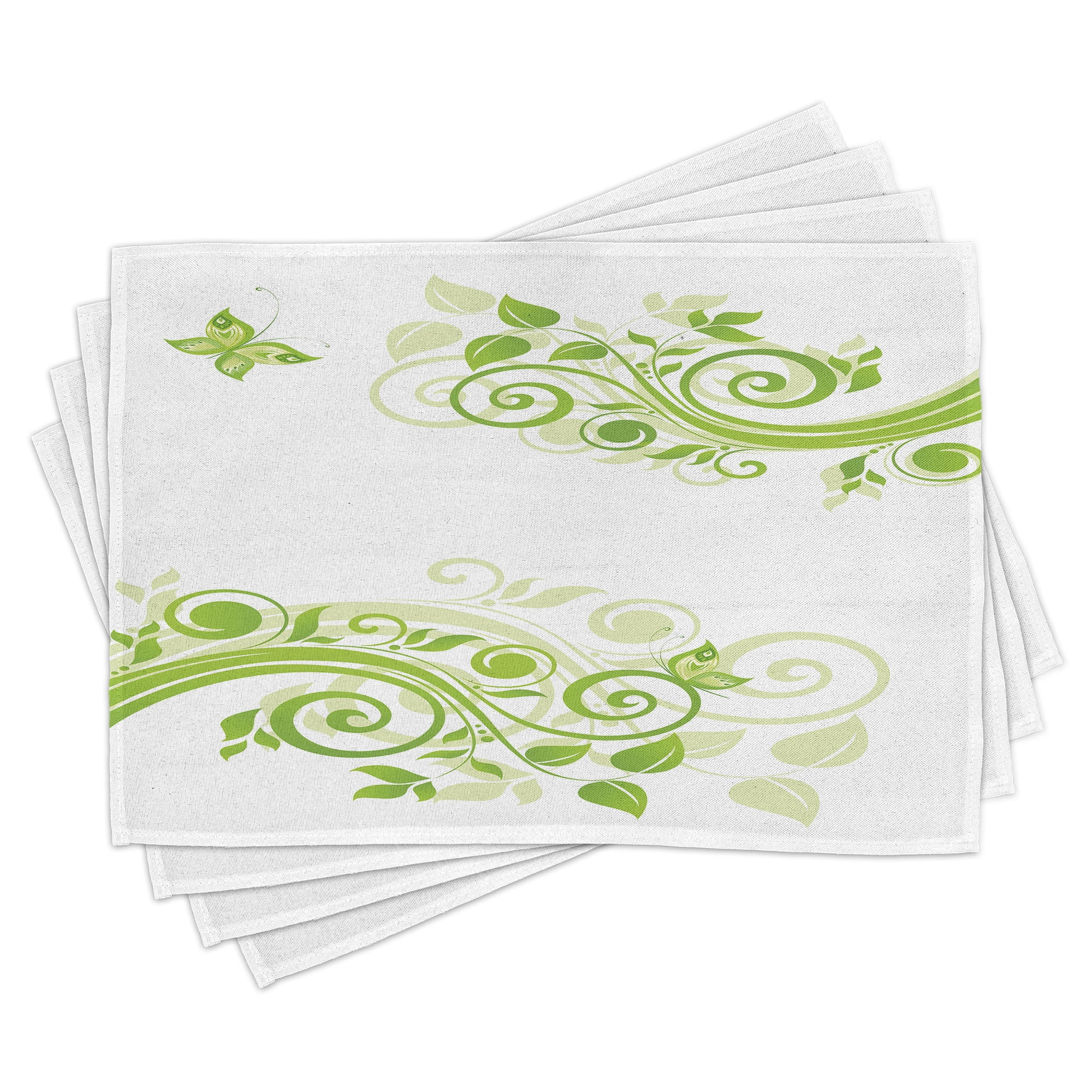 Ambesonne Green Place Mats Set of 4, Floral Curly Branches Design ...