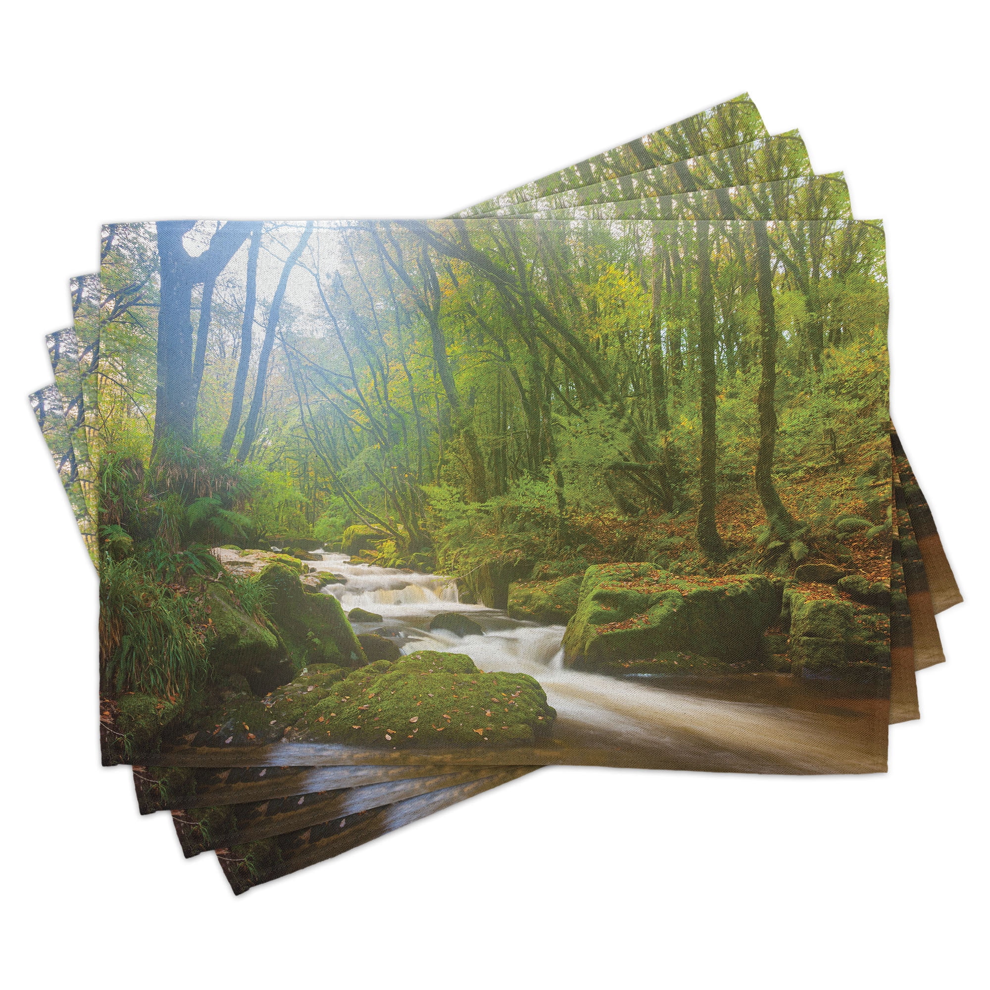 Ambesonne Green Place Mats Set of 4, Forest at Golitha Falls, Standard ...