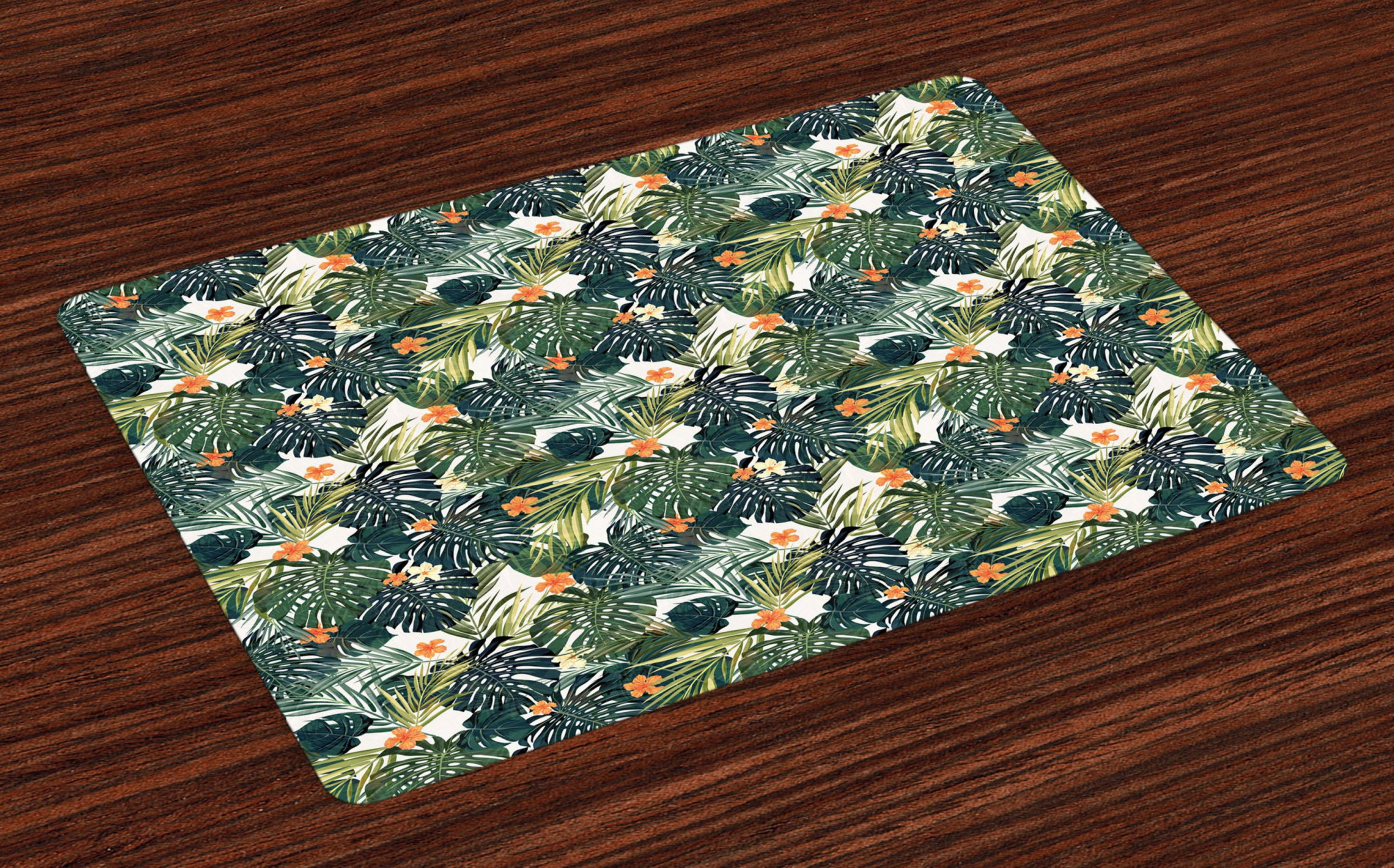 Ambesonne Green Place Mats Set of 4, Hawaiian Tropical Flora, Standard ...