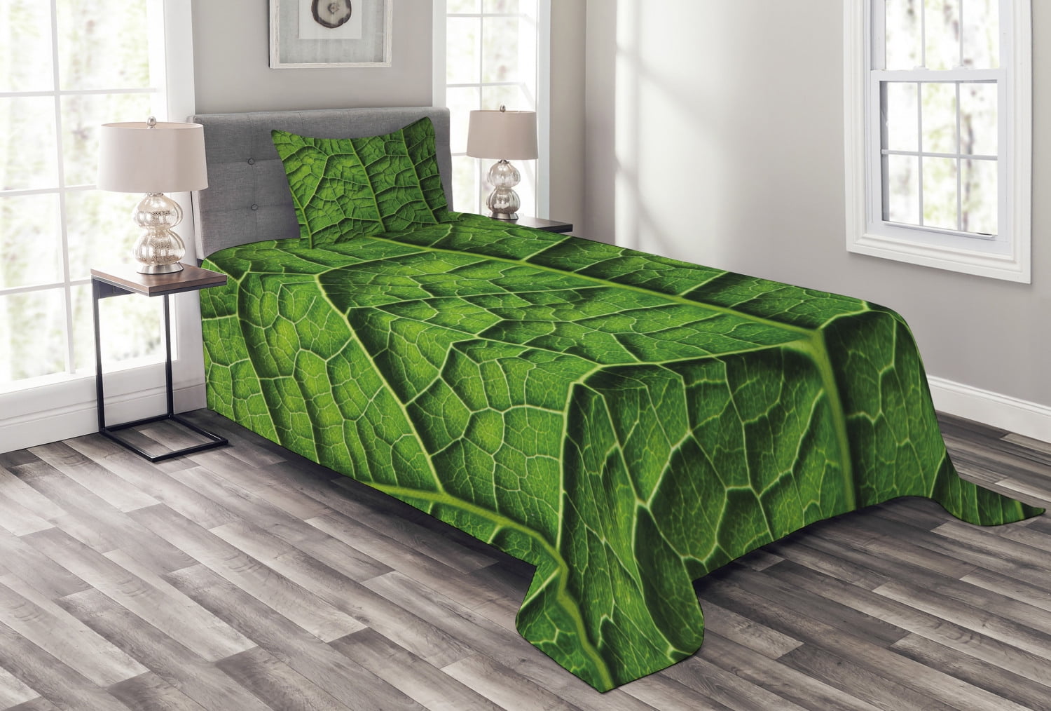 Ambesonne Green Quilted Bedspread Set 2 Pcs, Forest Tree Leaf Texture ...