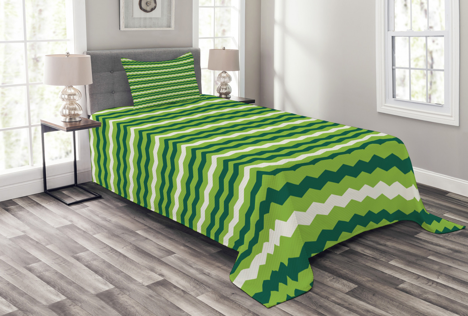 Ambesonne Green Quilted Bedspread Set 2 Pcs, Wavy Lines Irish Cultural ...