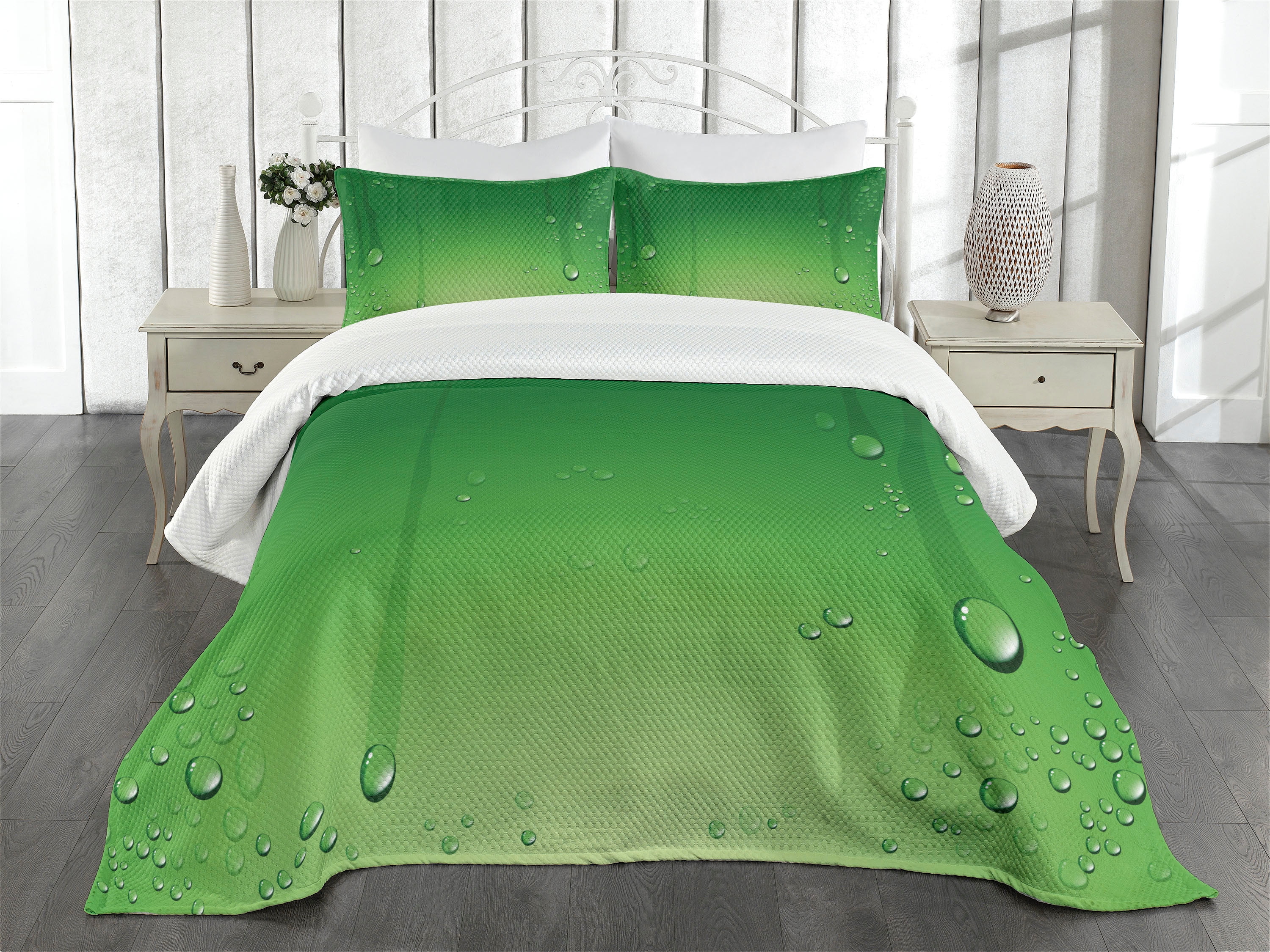 Ambesonne Green Quilted Bedspread Set 3 Pcs, Abstract Art Water Drops ...