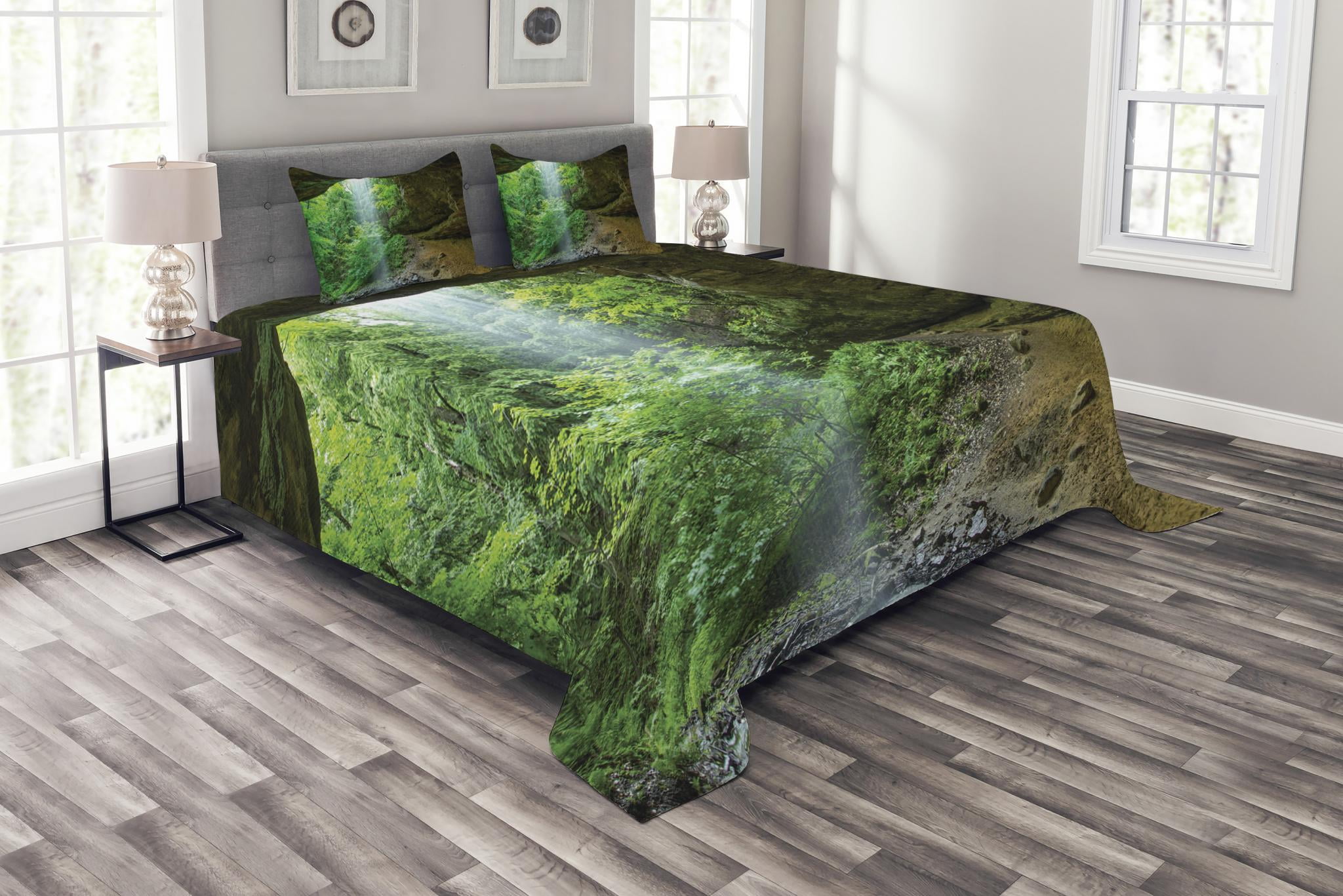 Ambesonne Green Quilted Bedspread Set 3 Pcs, Canyon Michigan Caves ...