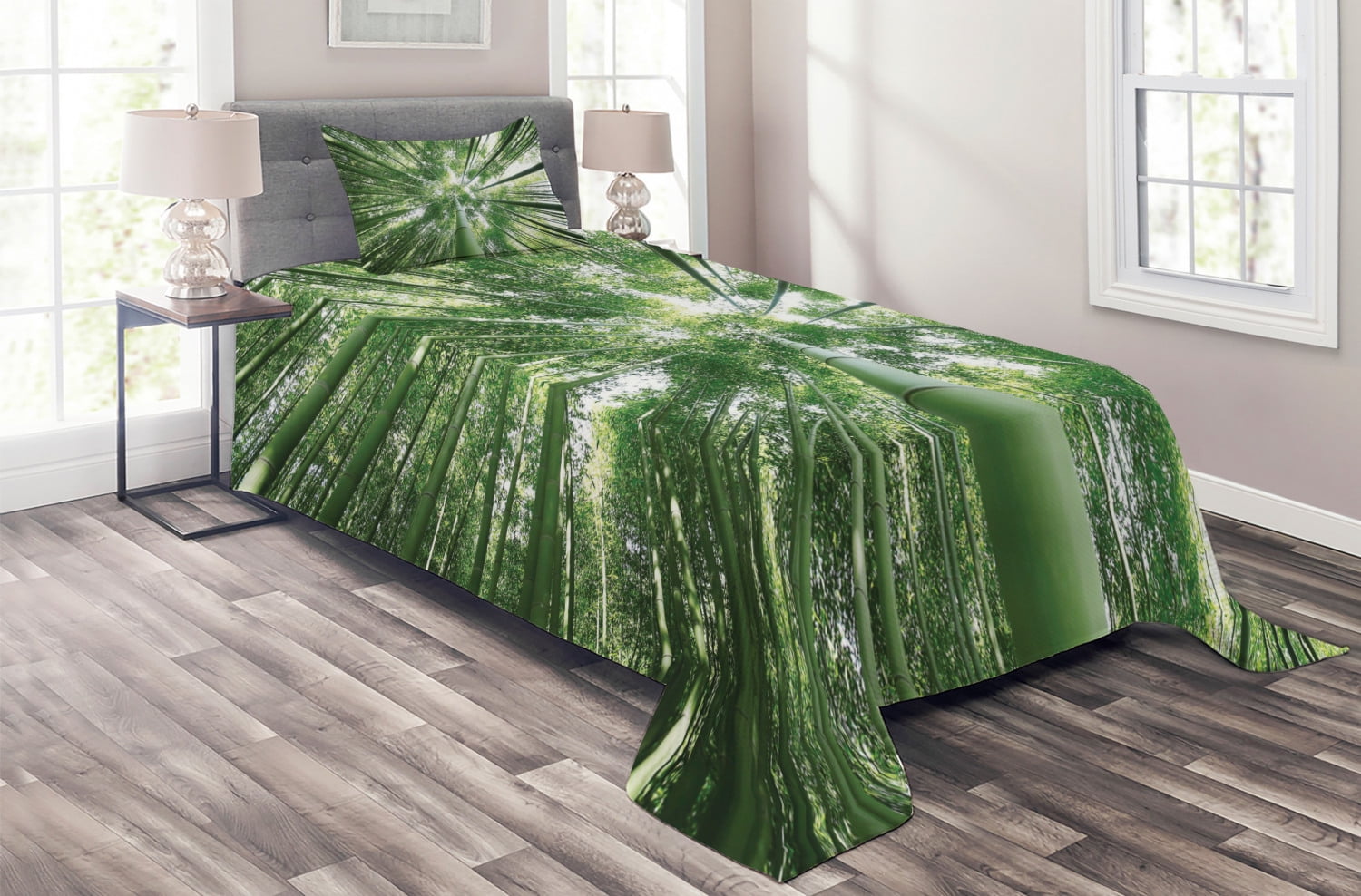 Ambesonne Green Quilted Coverlet 2 Pcs, Tropic Rain Forest and Sky ...