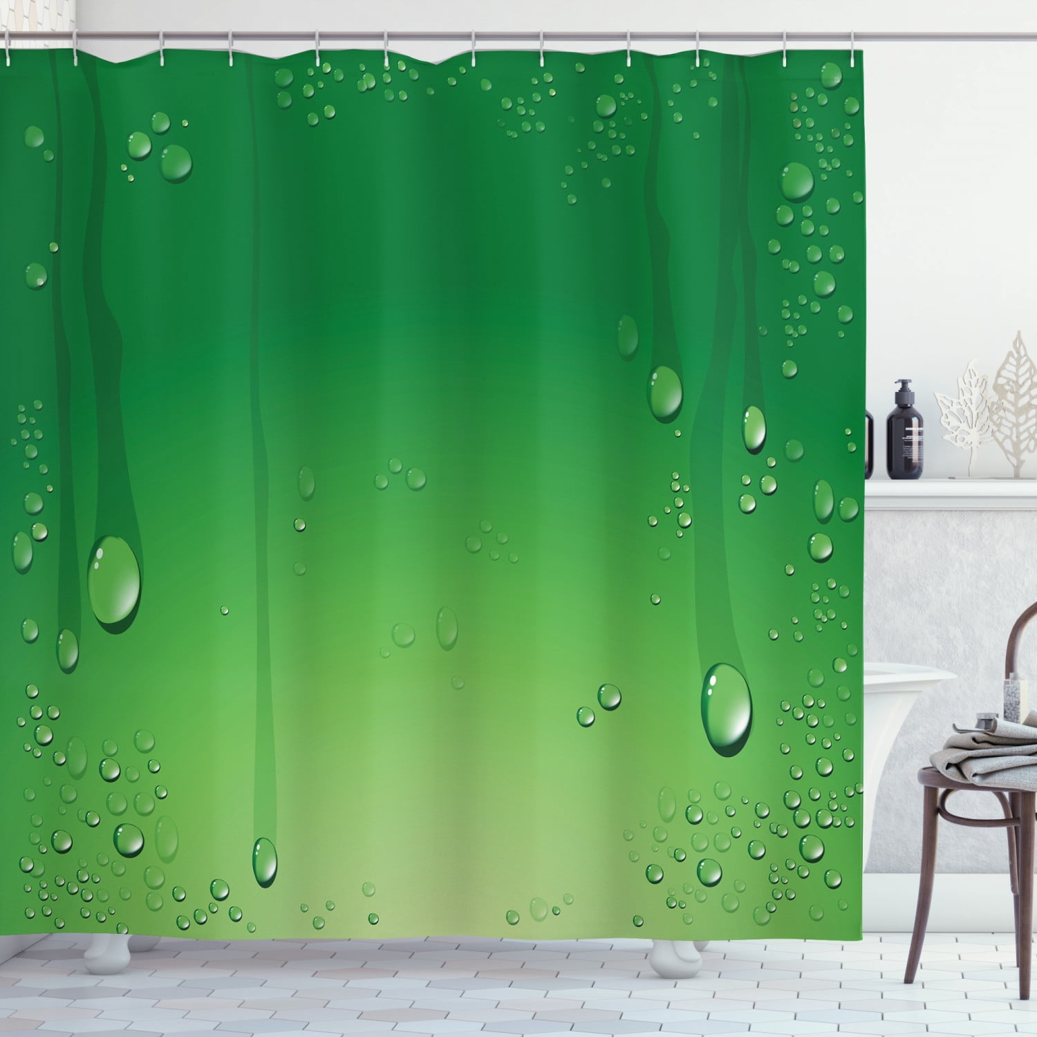 Ambesonne Green Shower Curtain, Abstract Art Water Drops, 69"Wx70"L ...