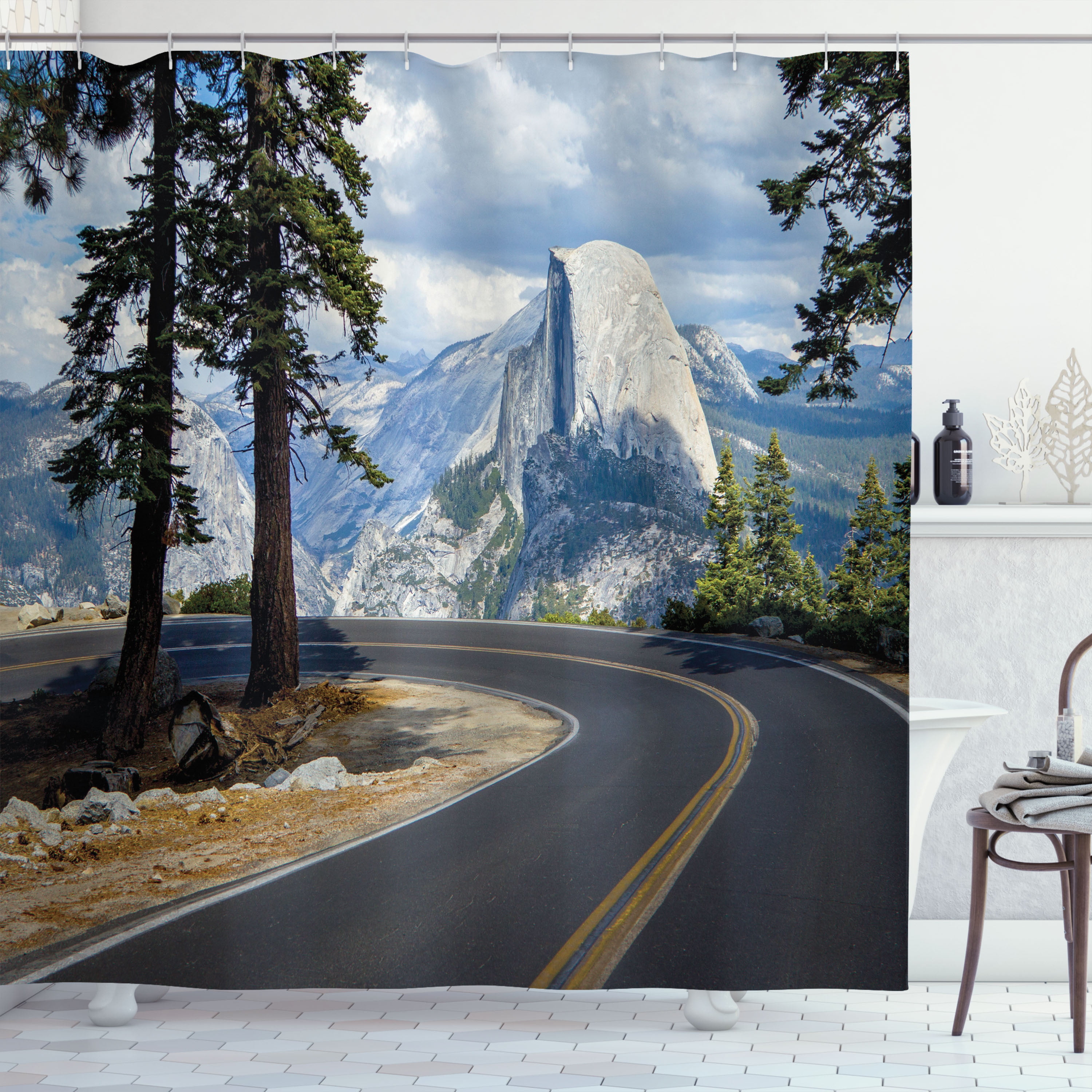 Ambesonne Green Shower Curtain, Mountain Road Landscape, 69"Wx84"L ...