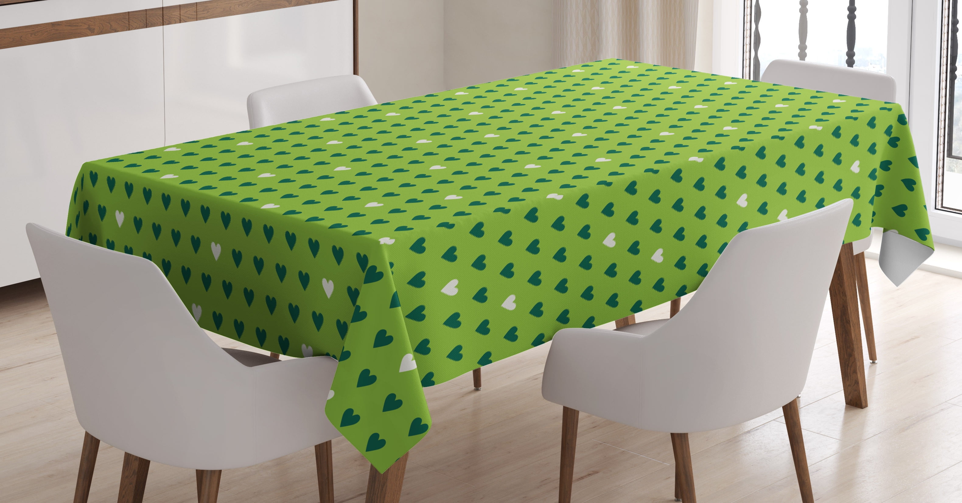 Ambesonne Green Tablecloth Rectangular Table Cover, Fun Small Hearts ...